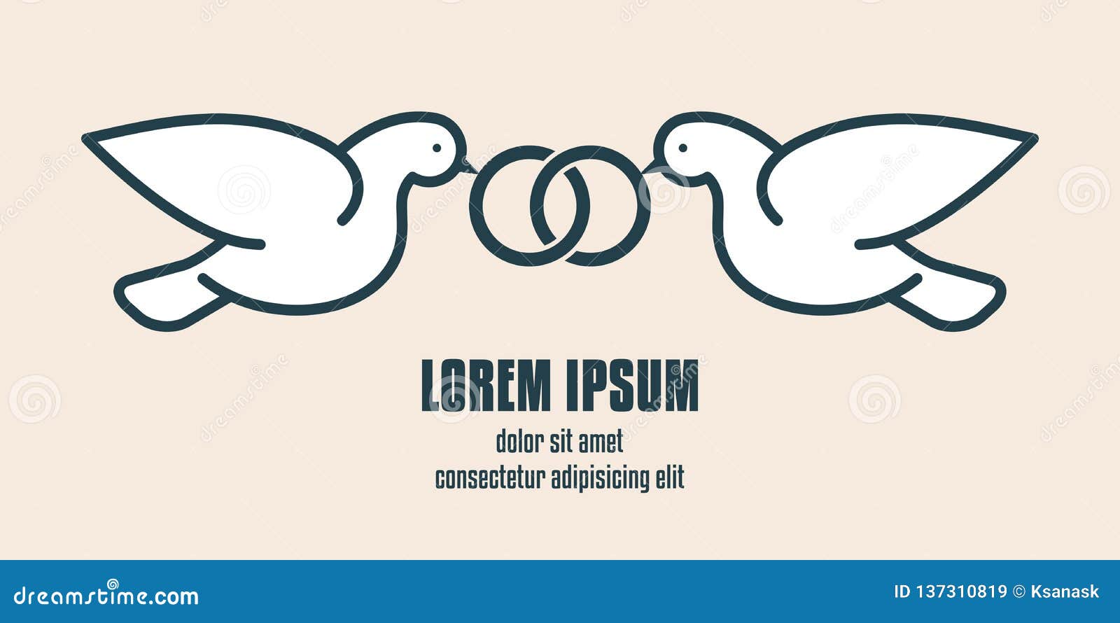 Twee Duiven Die Met Twee Ringen Decoratief Element Vliegen Vector ...