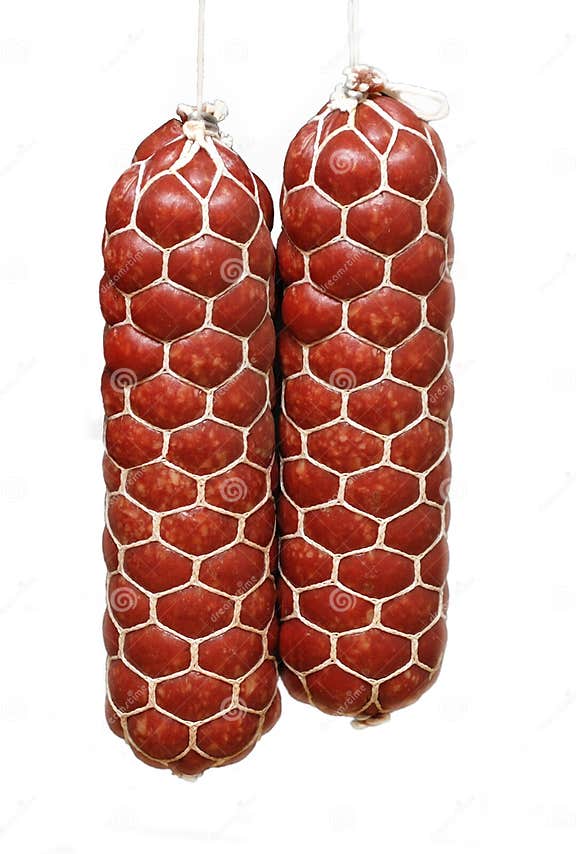 Twee gerookte worsten stock afbeelding. Image of sluit - 16056637