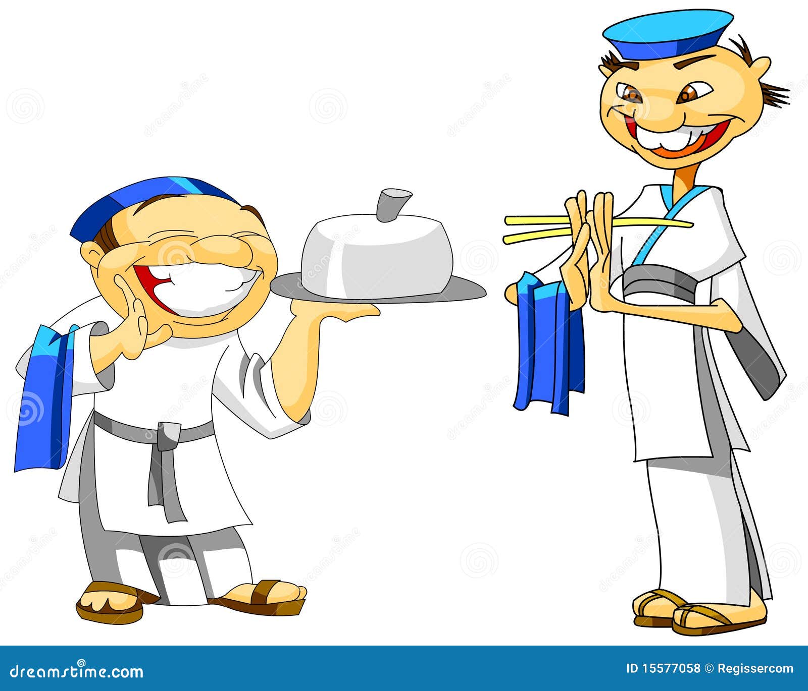 Twee Grappige Chinese Chef-koks in Kimono. Stock Illustratie ...