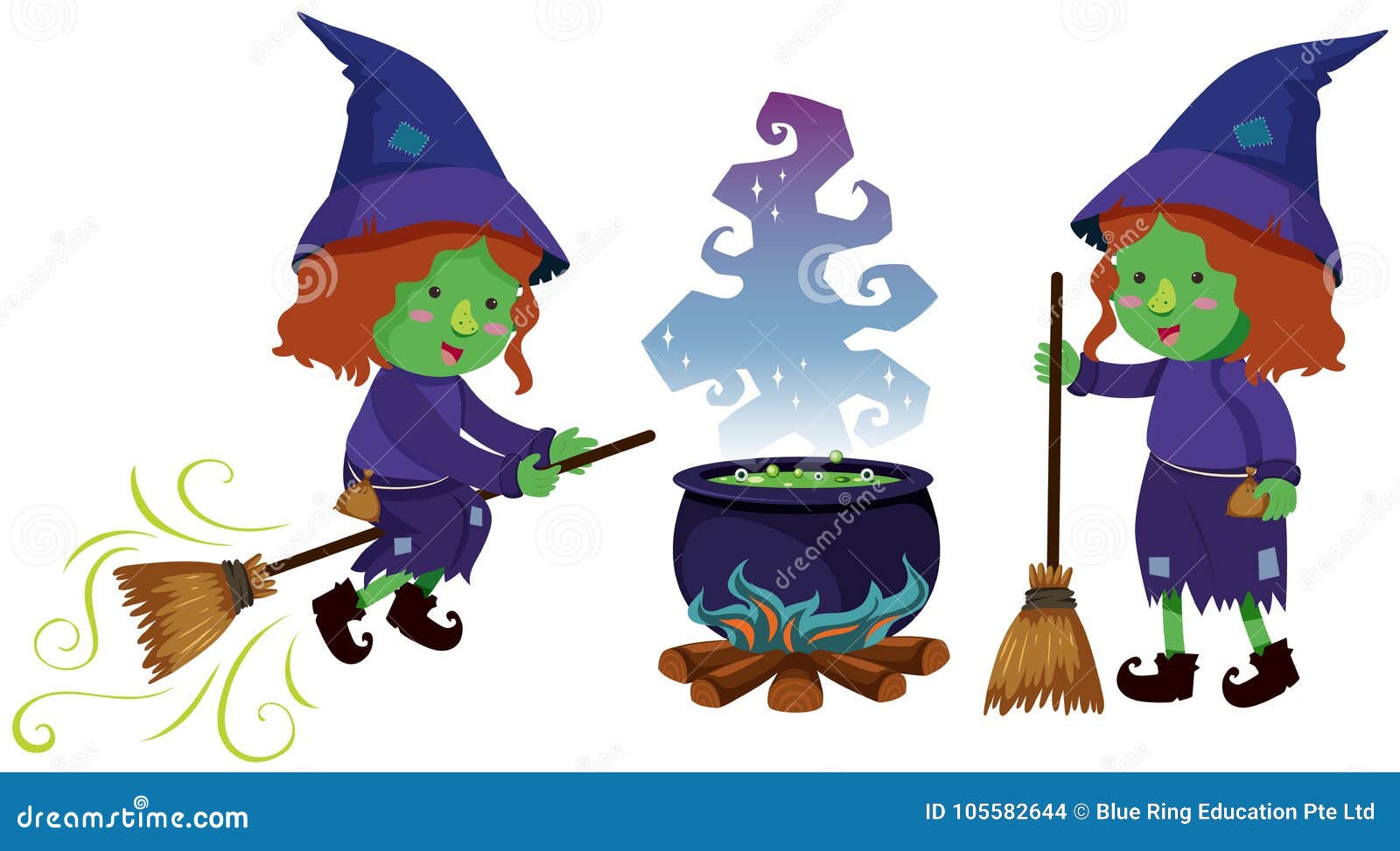Twee Heksen En Magisch Brouwen Pot Vector Illustratie - Illustration of ...