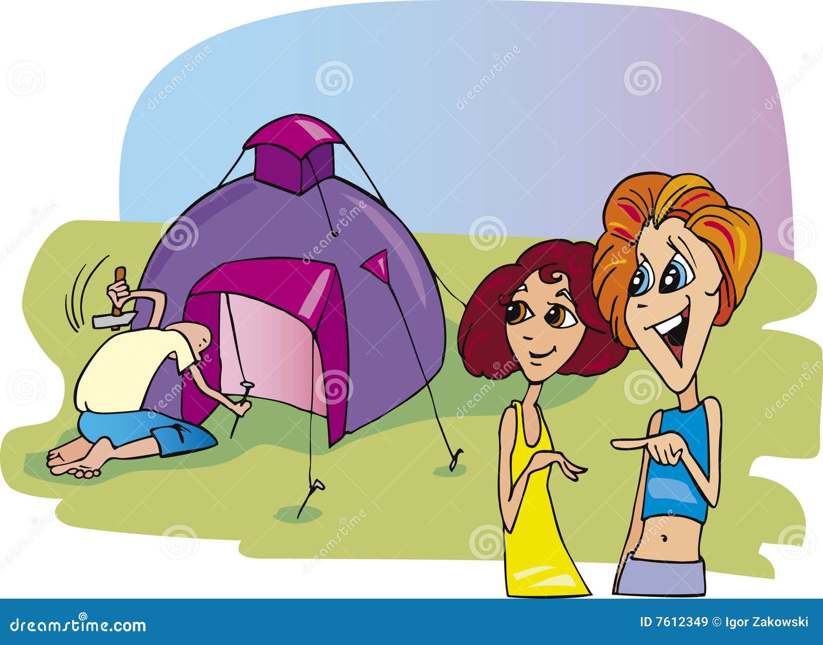 Twee tienermeisjes op kamp vector illustratie. Illustration of kamperen ...