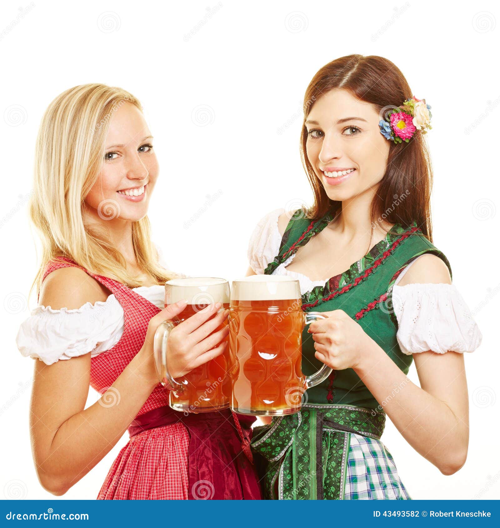 Twee Vrouwen in Dirndl Kleden Zich Met Bier Stock Foto - Image of paar ...