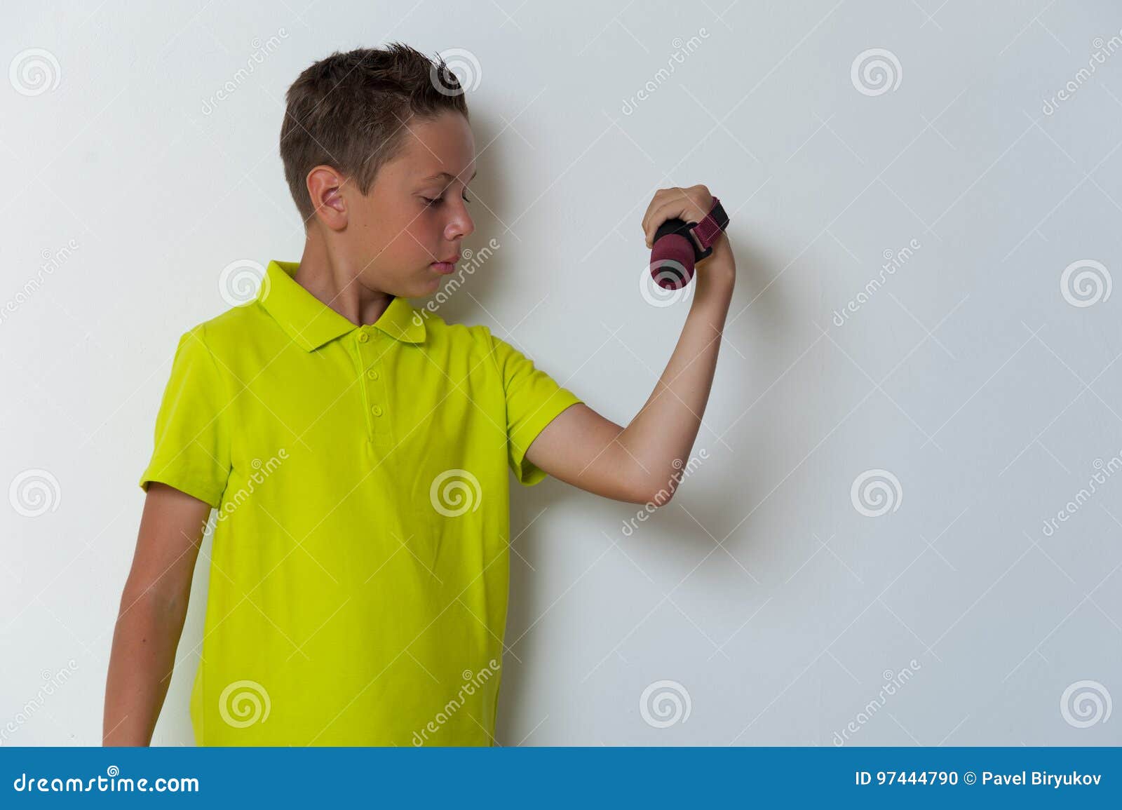 Tween Child Doing Biceps Exercise with Dumbbell Stock Photo - Image of ...
