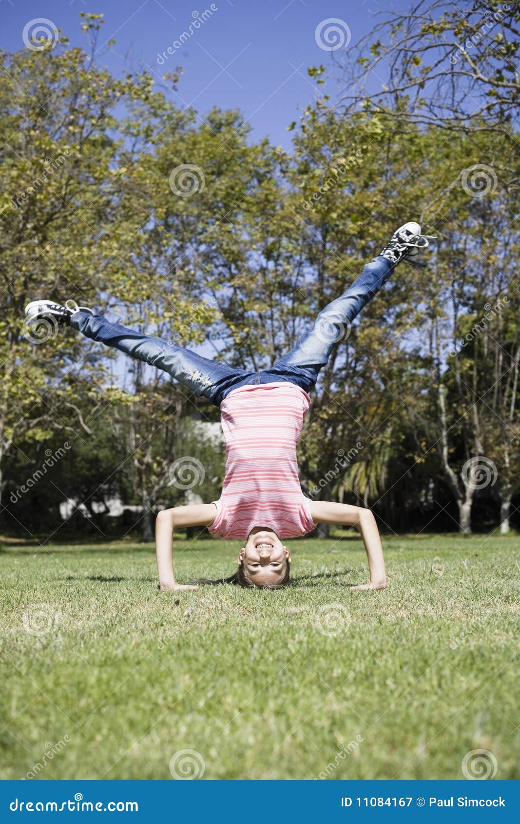 Tween Girl doing Headstand stock image. Image of caucasian - 11084167