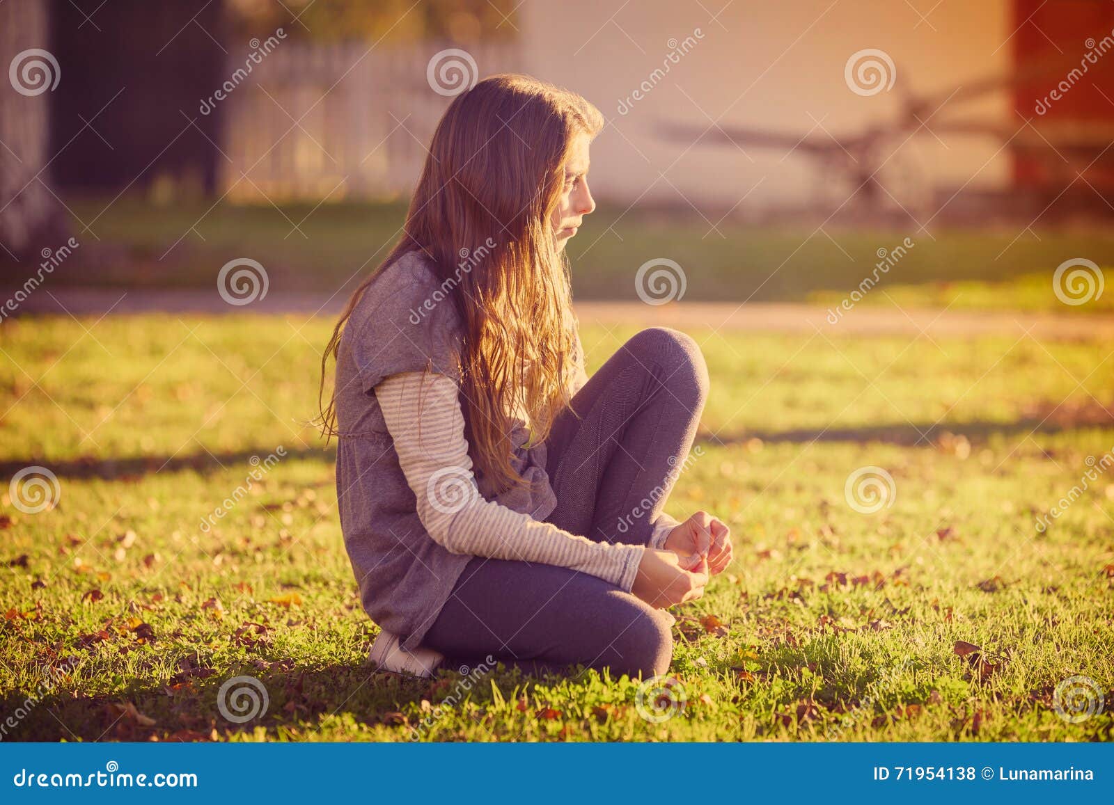 Tween Kid Girl Profile in the Park at Sunset Stock Photo - Image of ...