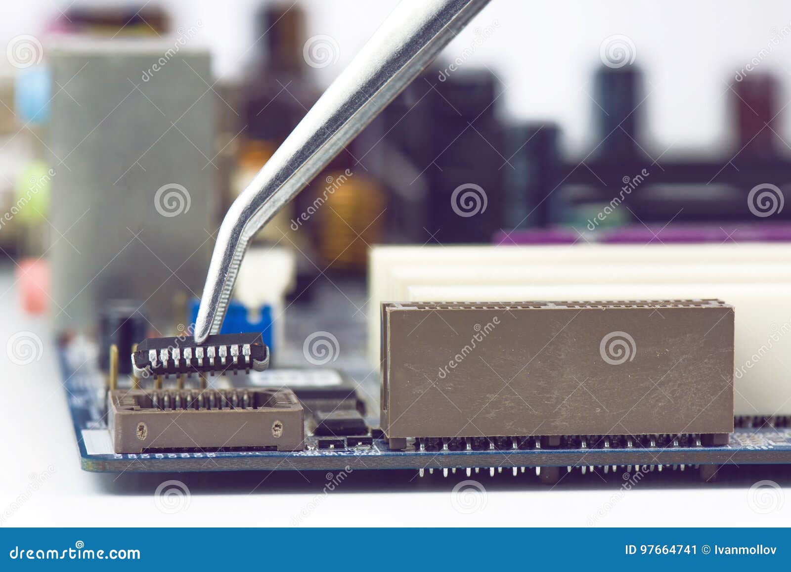 Tweezers Holding and Assembling Black Microchip Stock Image - Image of ...