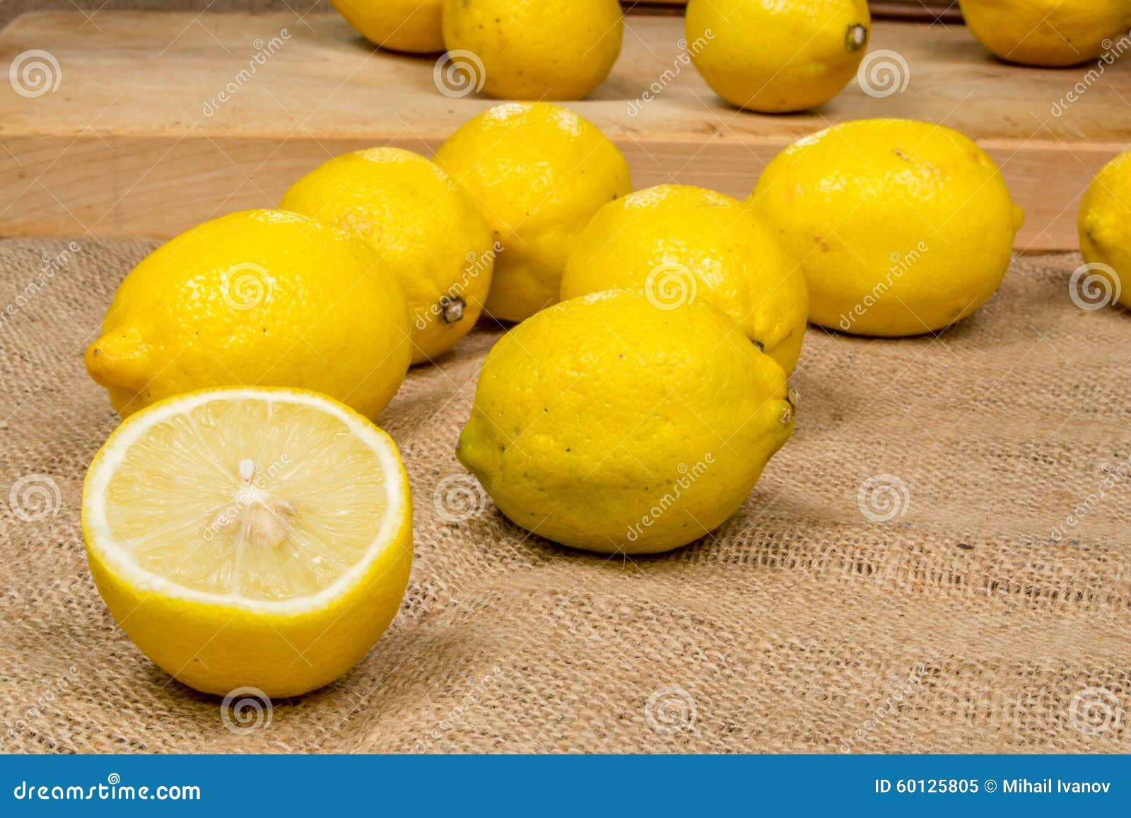 Twelve Beautifully Colored Lemons on a Canvas Stock Image - Image of ...