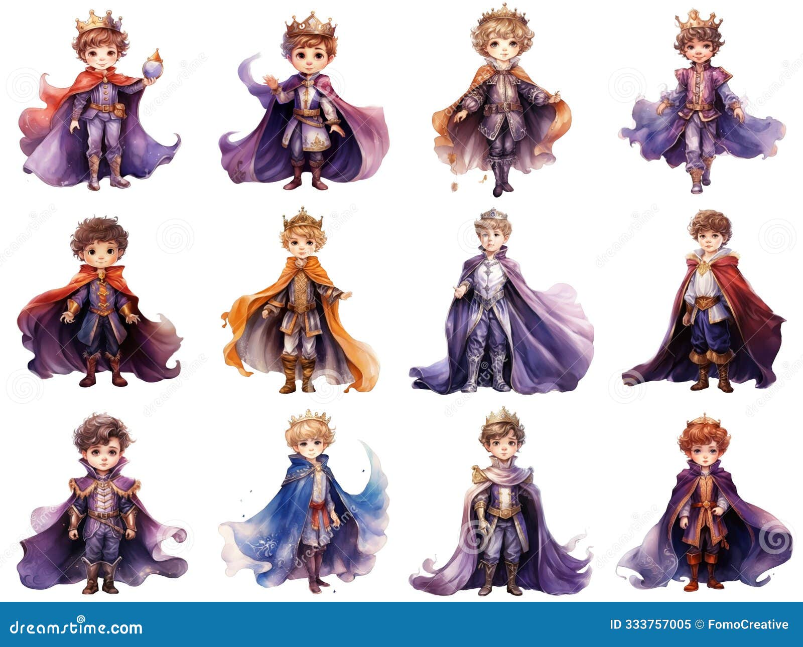 Charming Princes Set. Beautiful Royal Cartoon Character Cute Fantasy ...
