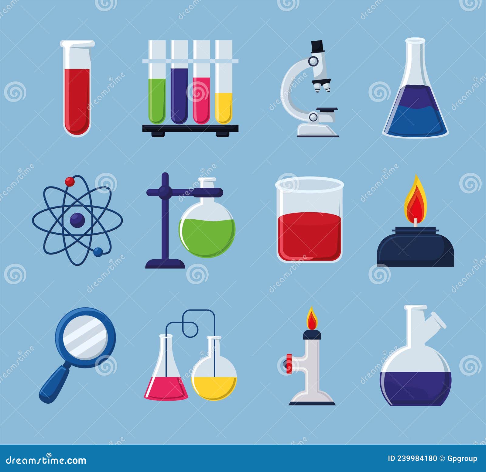 Twelve chemistry lab items stock vector. Illustration of lighter ...