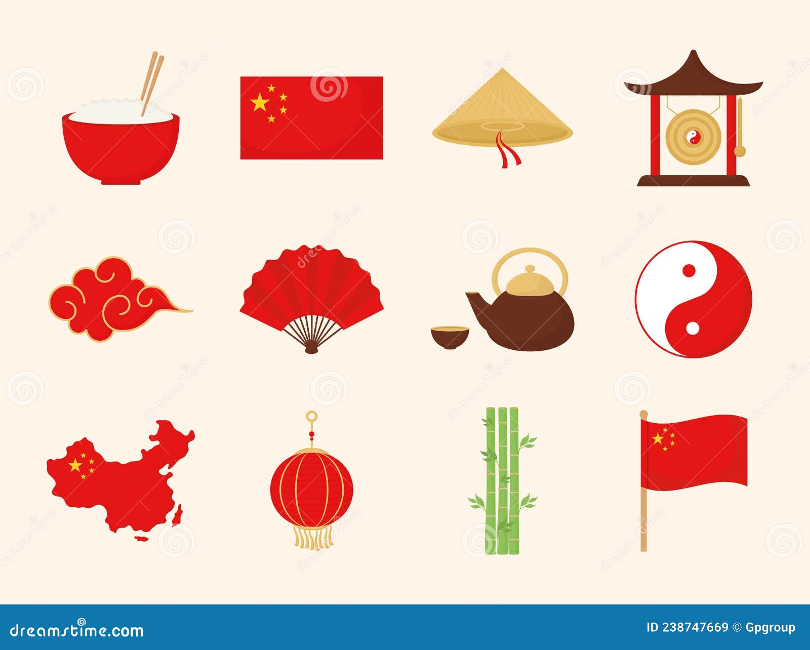 Twelve chinese items stock vector. Illustration of chinese - 238747669