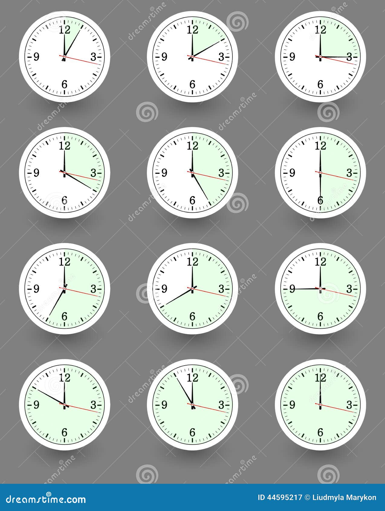Twelve Clocks Showing Different Time. Vector Stock Vector ...