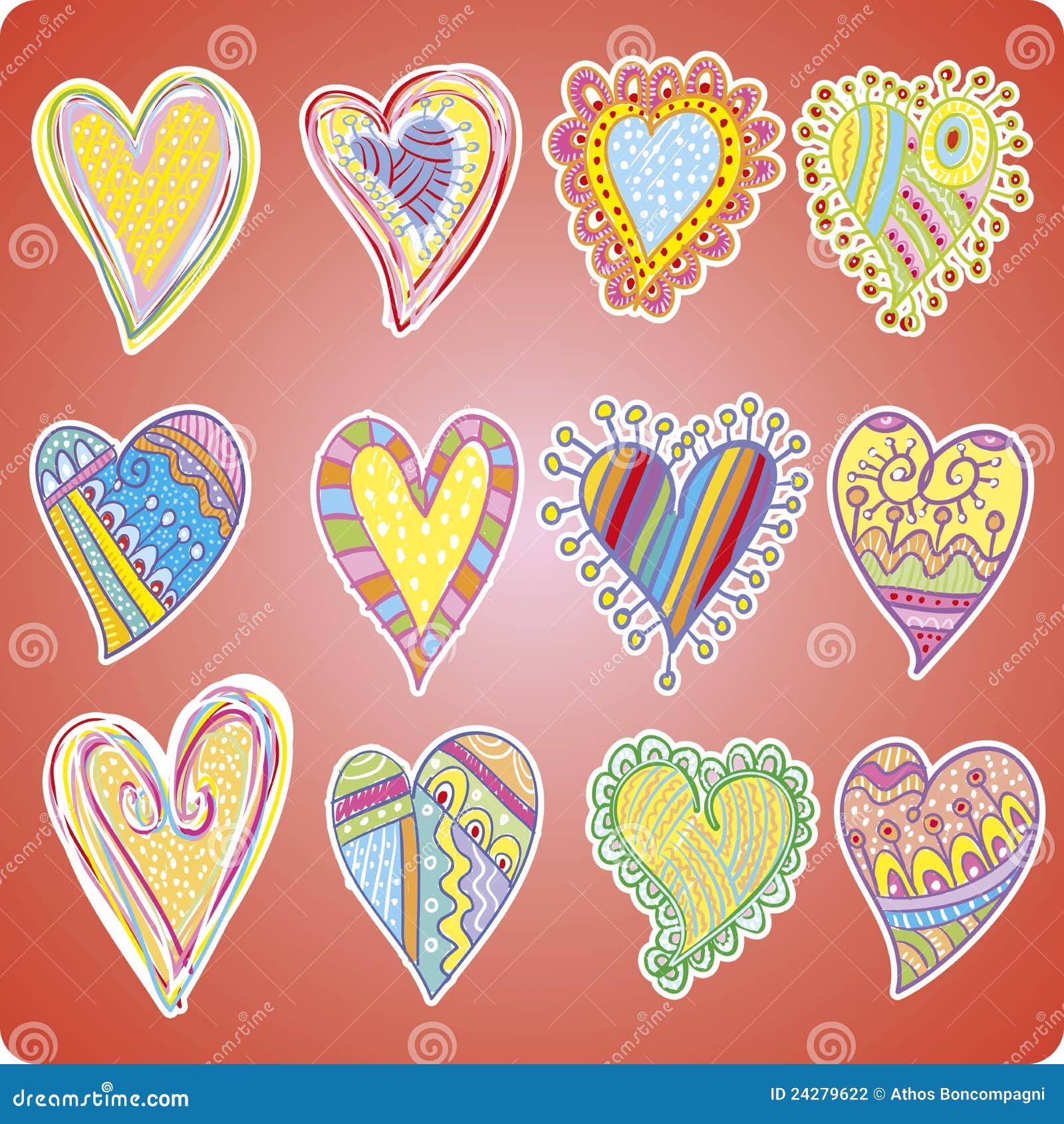 Twelve colored hearts stock vector. Illustration of vector - 24279622