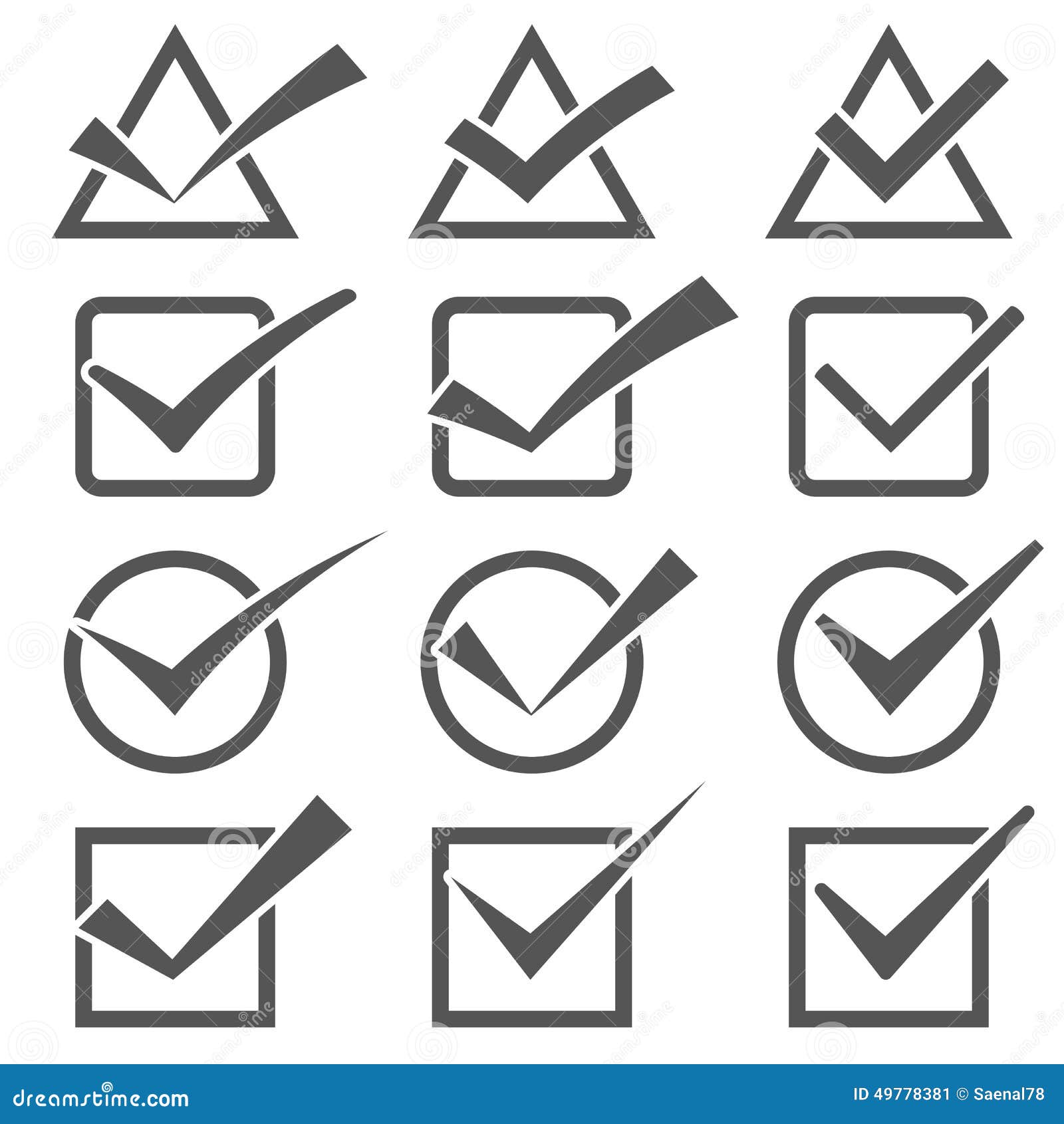 Twelve Different Grey Check Marks. Confirm Icons Set Stock Vector ...
