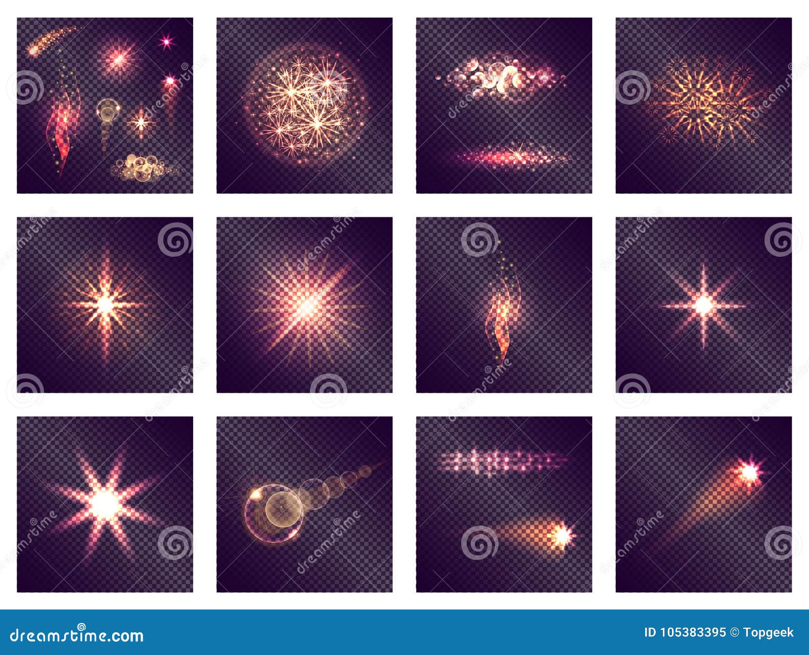 Twelve Different Light Effects on Transparent Stock Vector ...