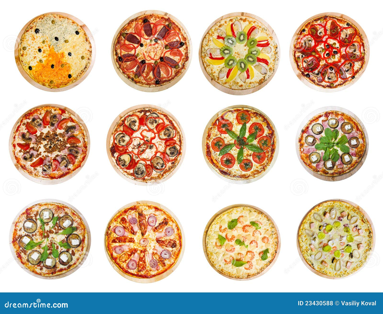 Twelve different pizzas stock photo. Image of food, pepperoni - 23430588