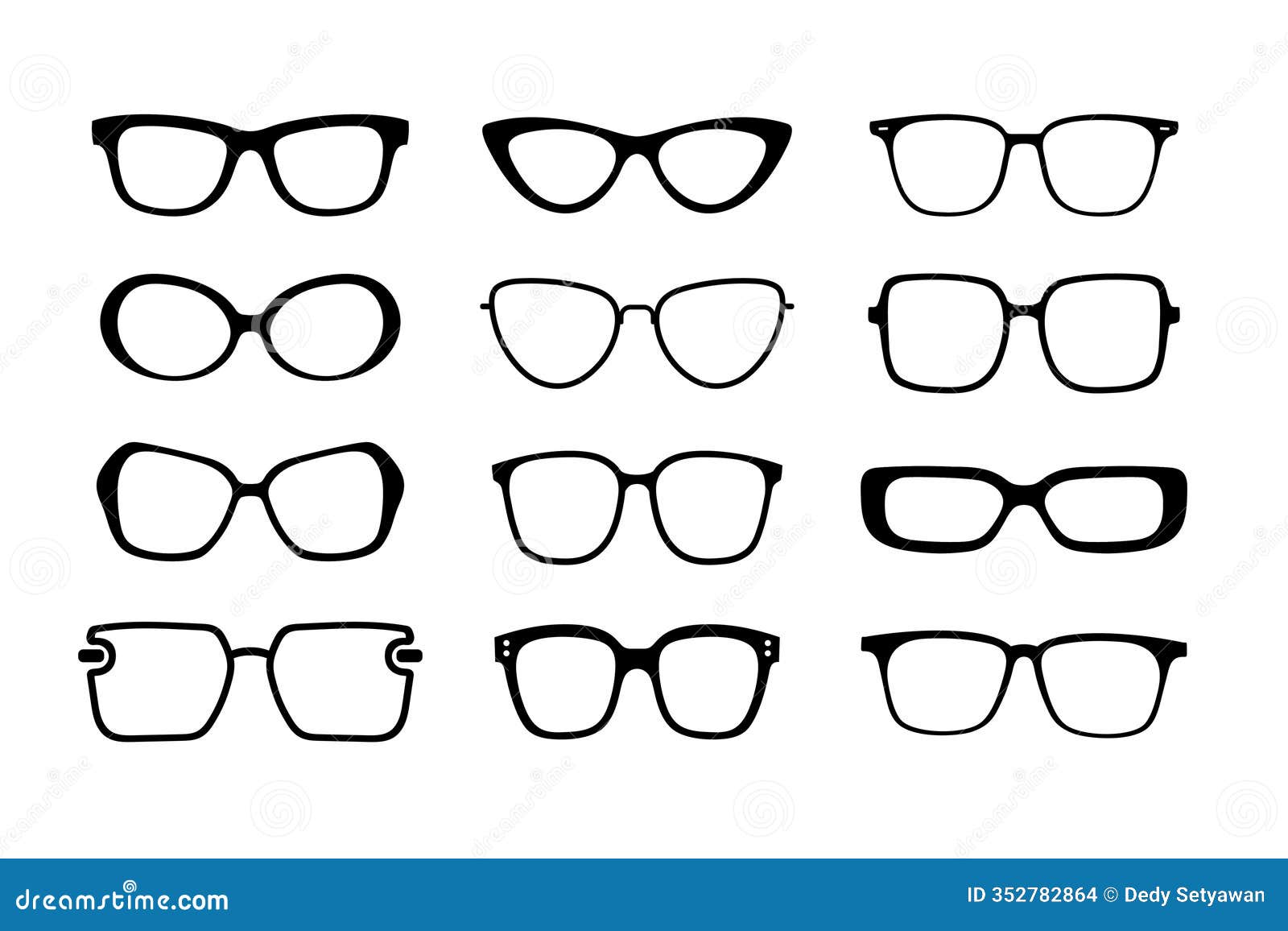 Twelve Different Styles of Eyeglass Frames Stock Illustration - Illustration of eyewear ...