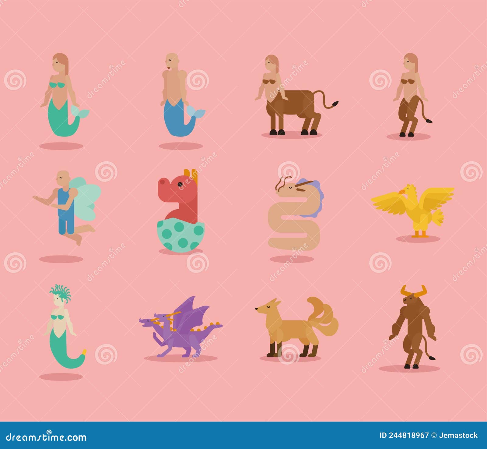 Twelve Fantastic Creatures Characters Stock Vector - Illustration of ...