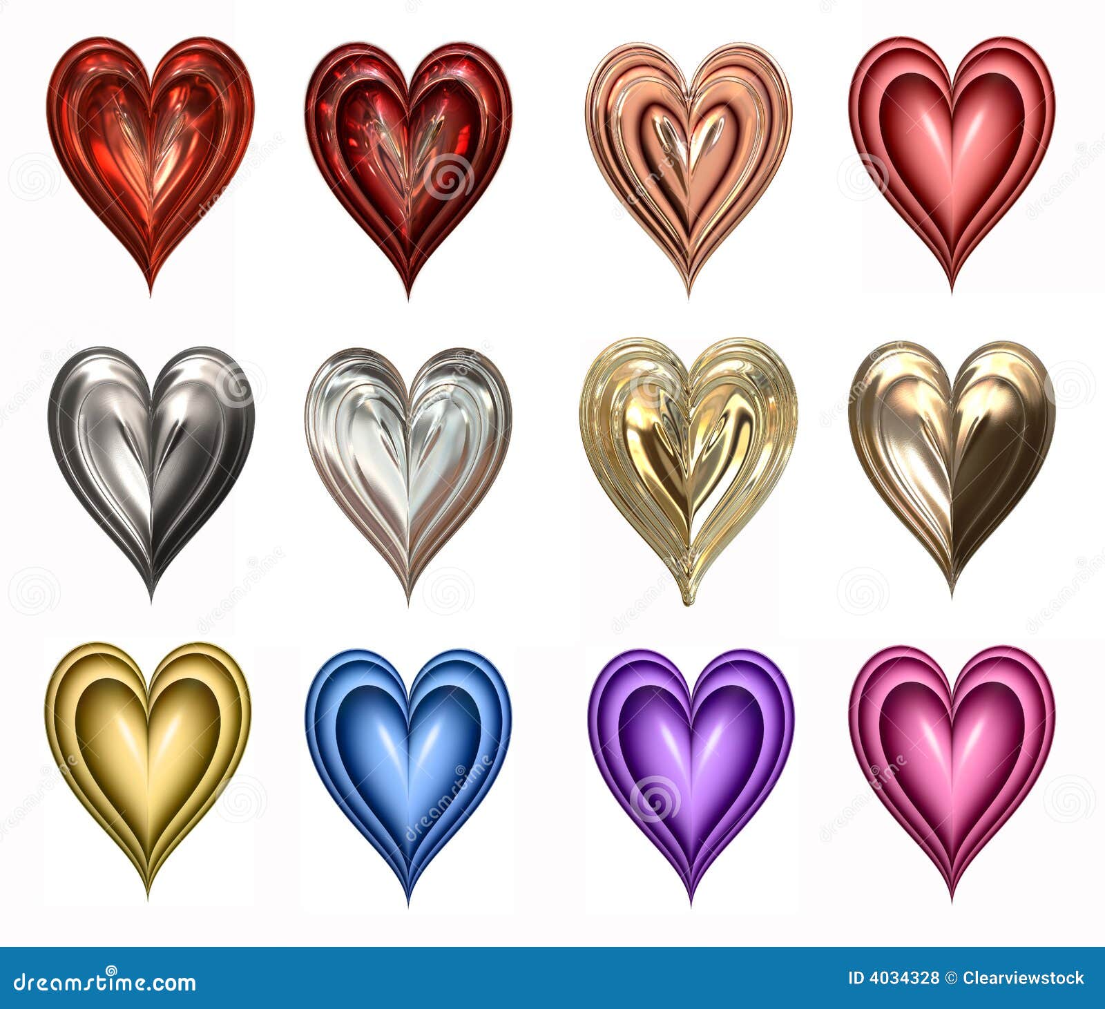 Twelve hearts on white stock illustration. Illustration of metallic ...