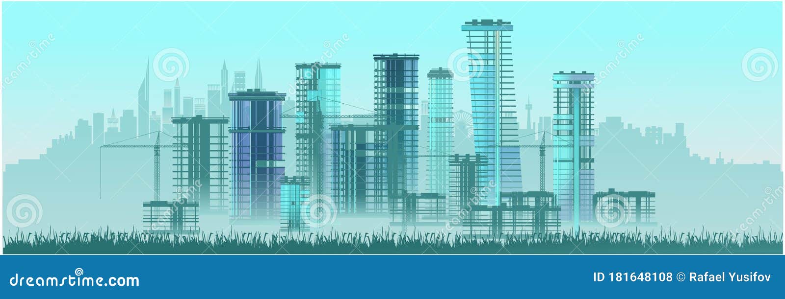 Twelve High-rise Buildings Under Construction. Vector Graphics Stock ...