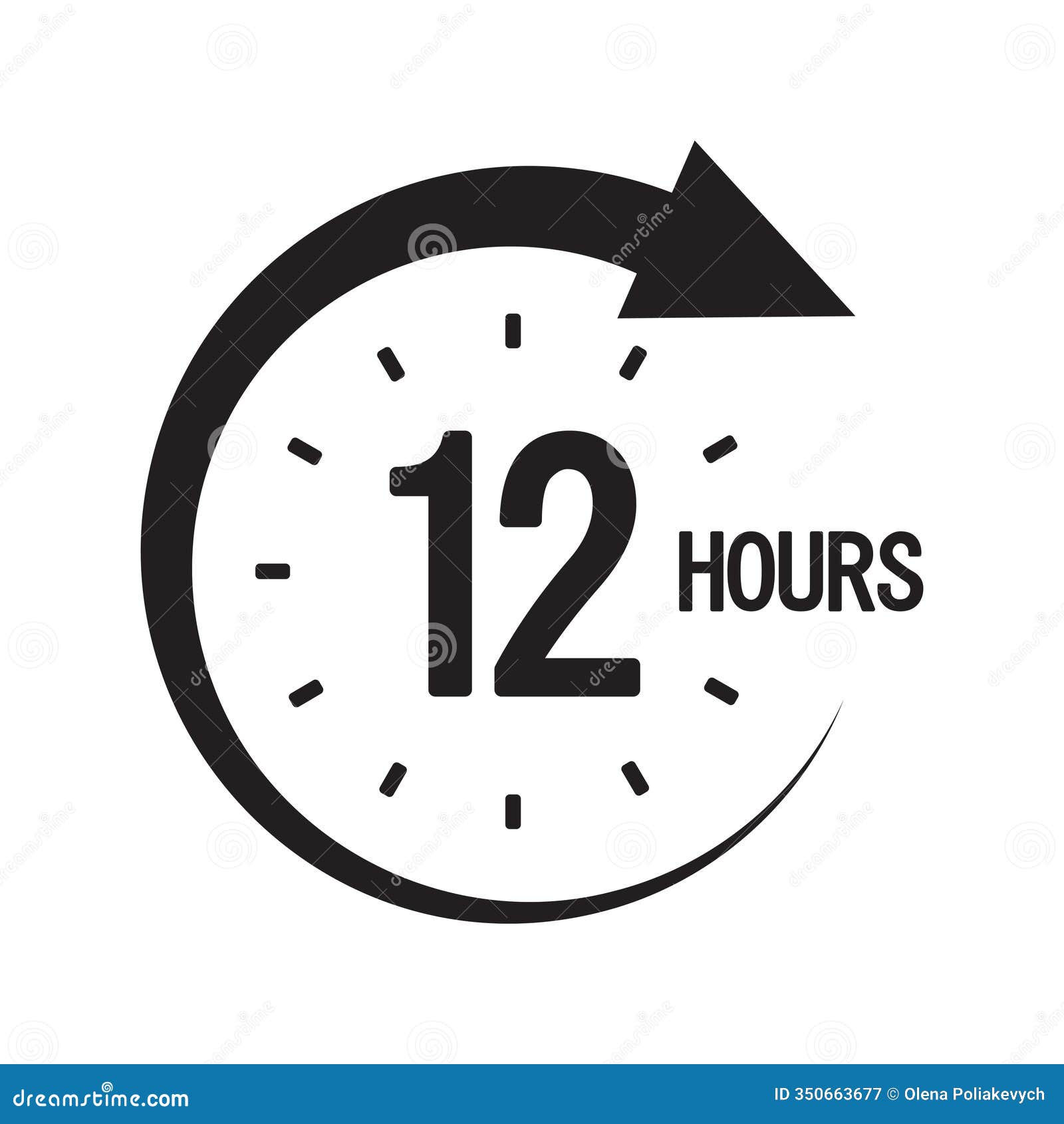 Twelve Hours Icon. Countdown Timer Graphic. Black Circular Arrow ...