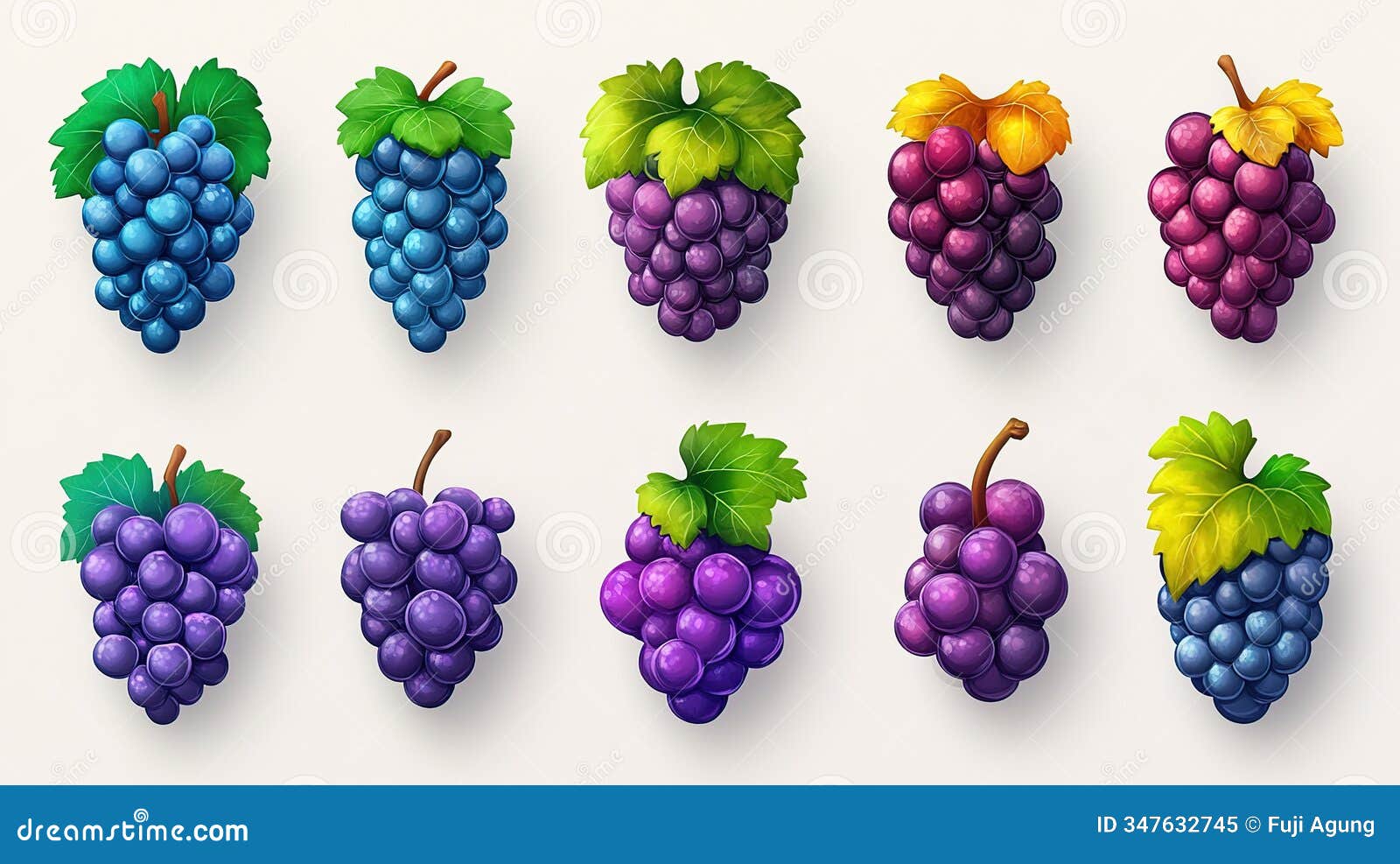 Twelve Illustrations of Various Grape Bunches, Showcasing Different ...