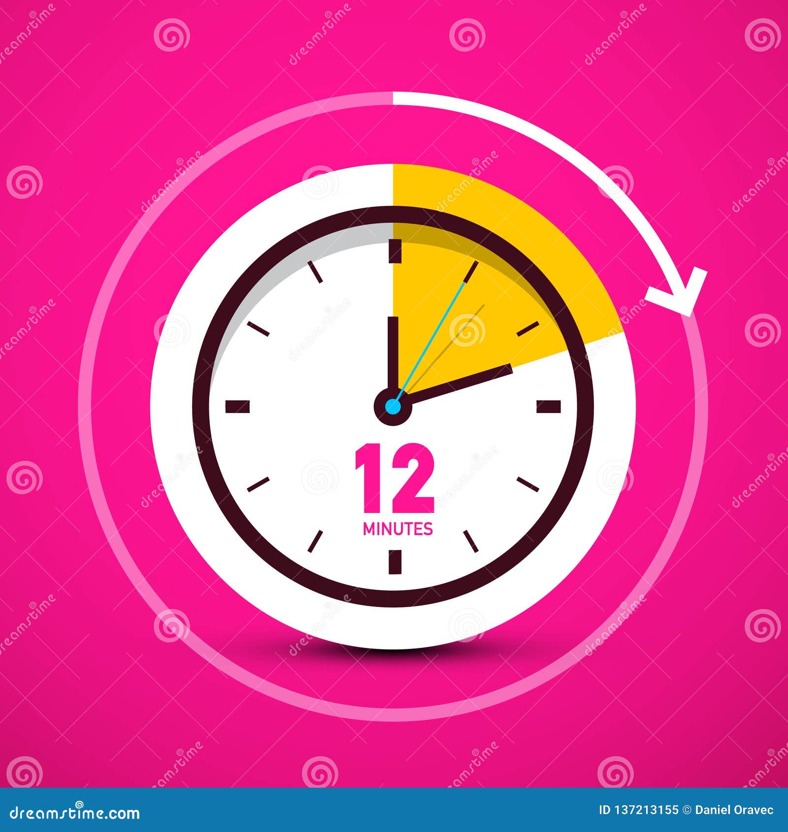 Twelve Minutes Analog Circle Clock on Pink Background. Time Icon Stock ... Twelve Minutes Analog Circle Clock on Pink Background. Time Icon Stock ...