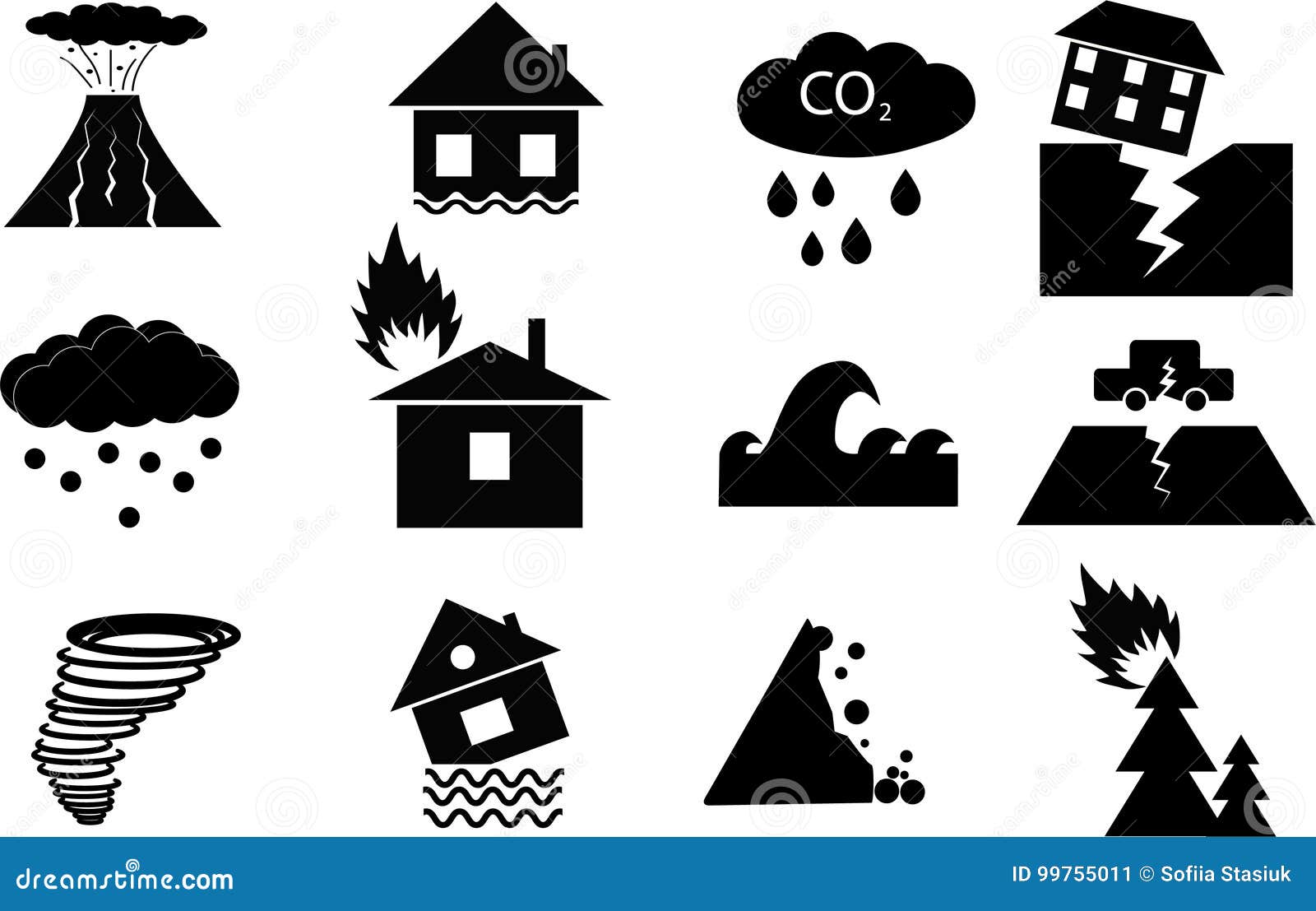 Natural Disaster Set in Vector Stock Vector - Illustration of landslide ...