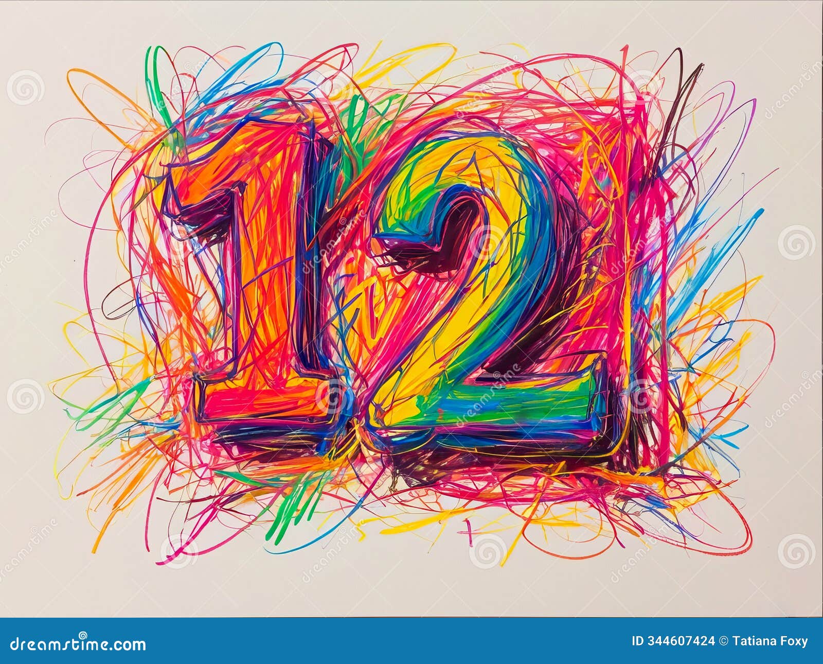 Twelve 12 Number in Chaotic Wax Crayon Drawing Style Stock Photo ...