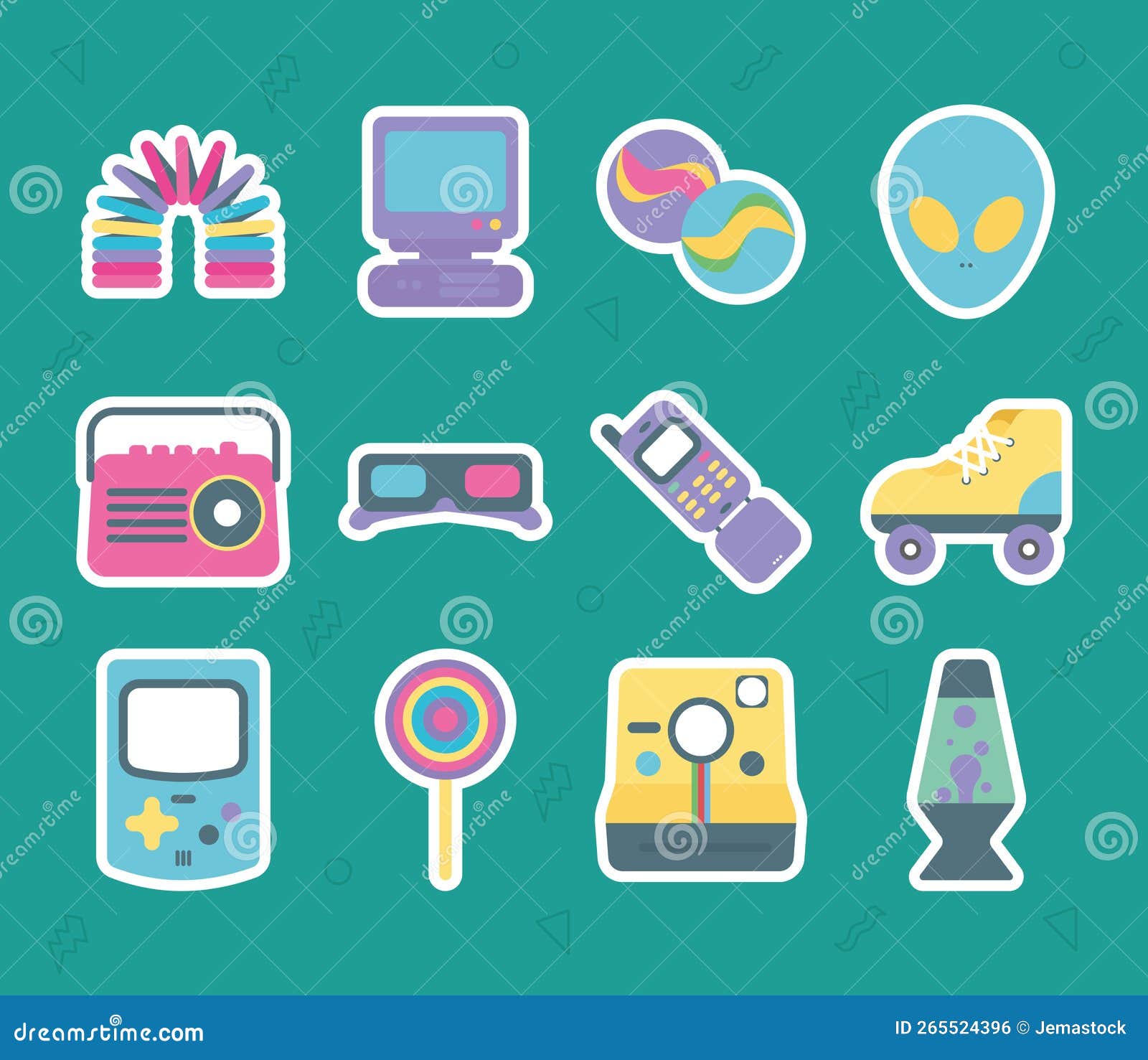 Twelve Objects Nineties Style Stock Vector - Illustration of desktop ...