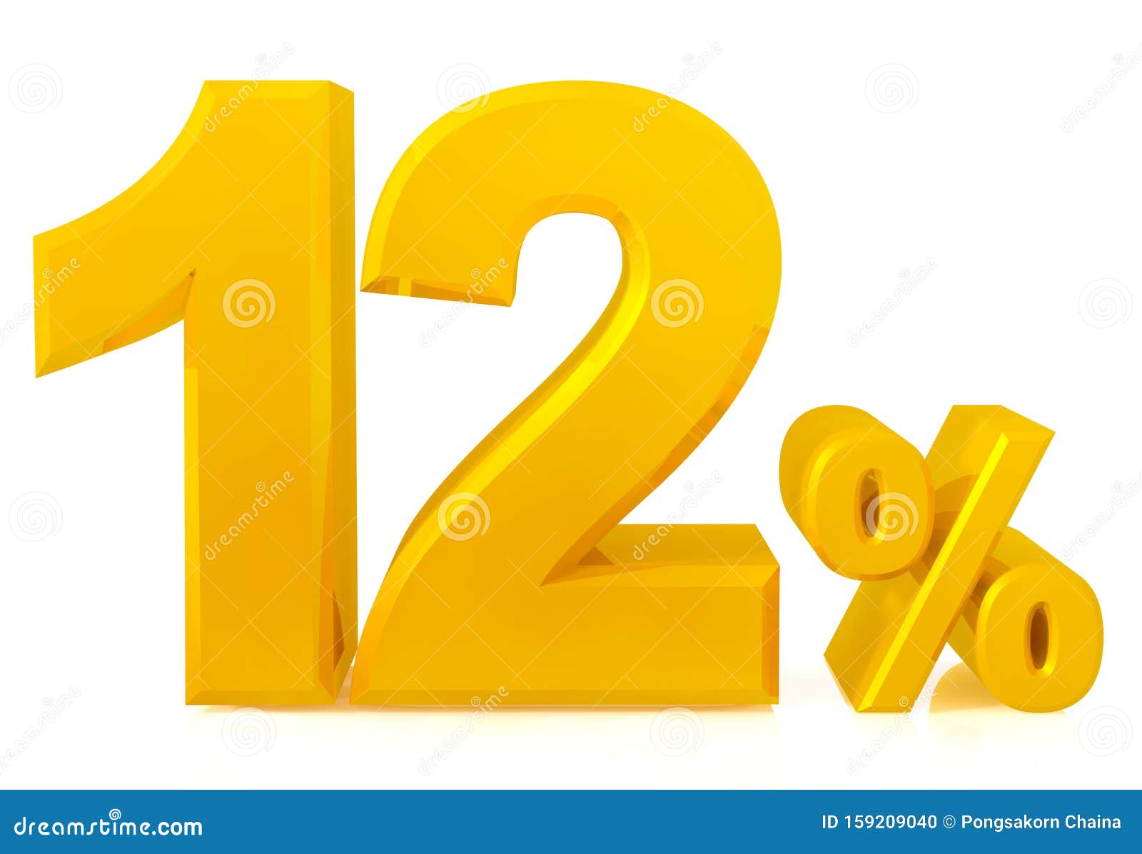 Twelve Percent Gold 3d Rendering on White Background Stock Illustration ...