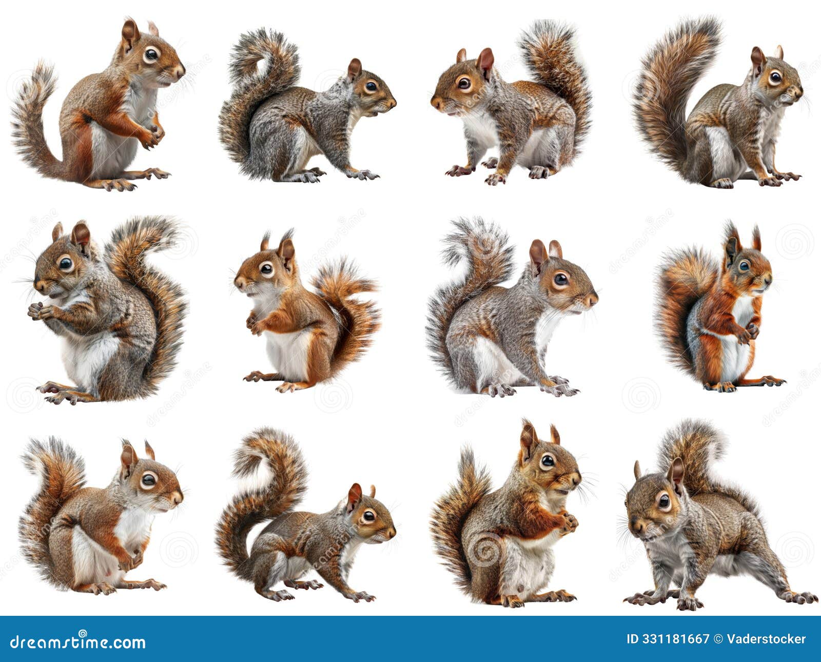 Twelve Poses of a Grey Squirrel Stock Illustration - Illustration of ...