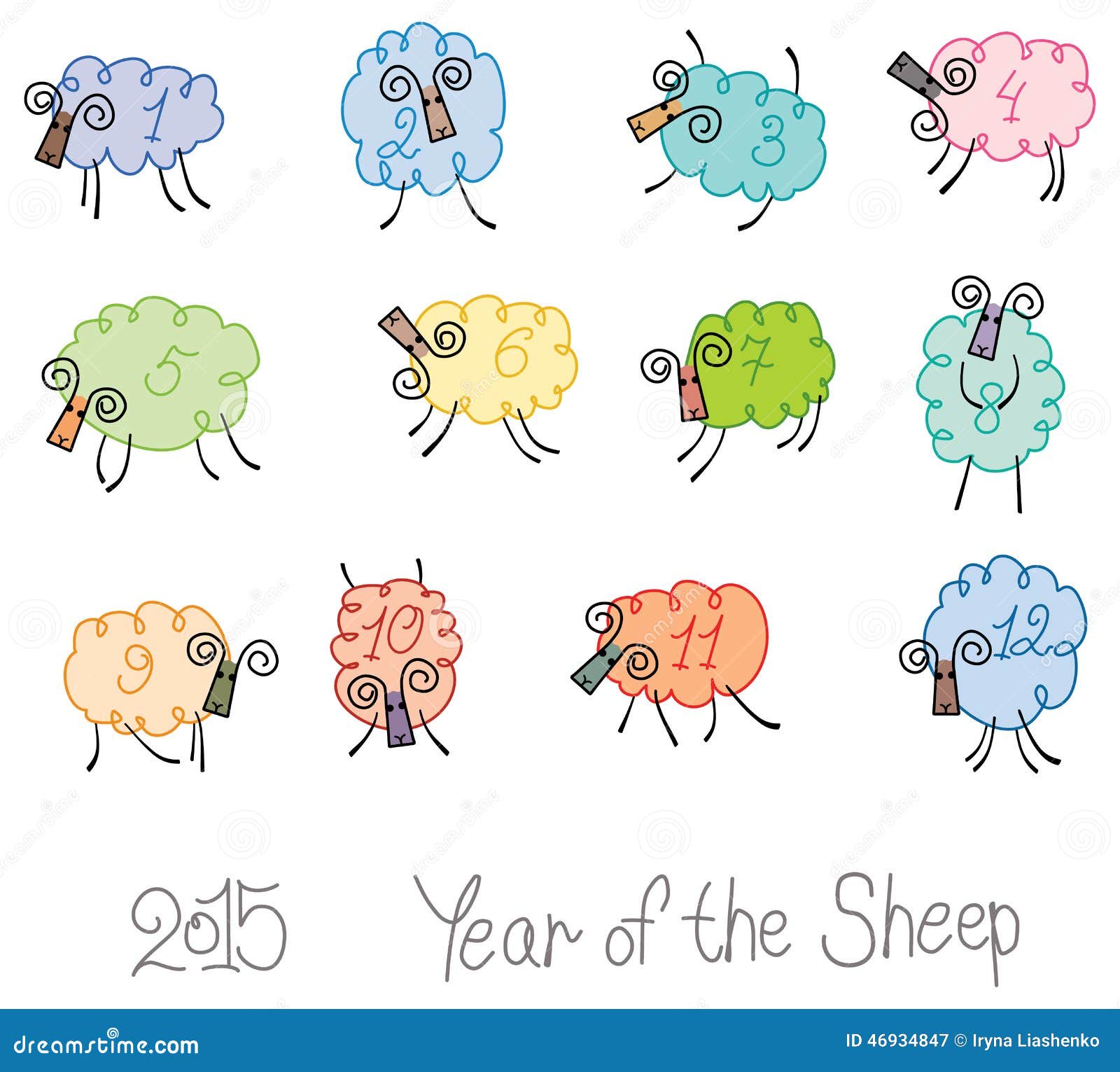 Twelve sheep. stock illustration. Illustration of month - 46934847