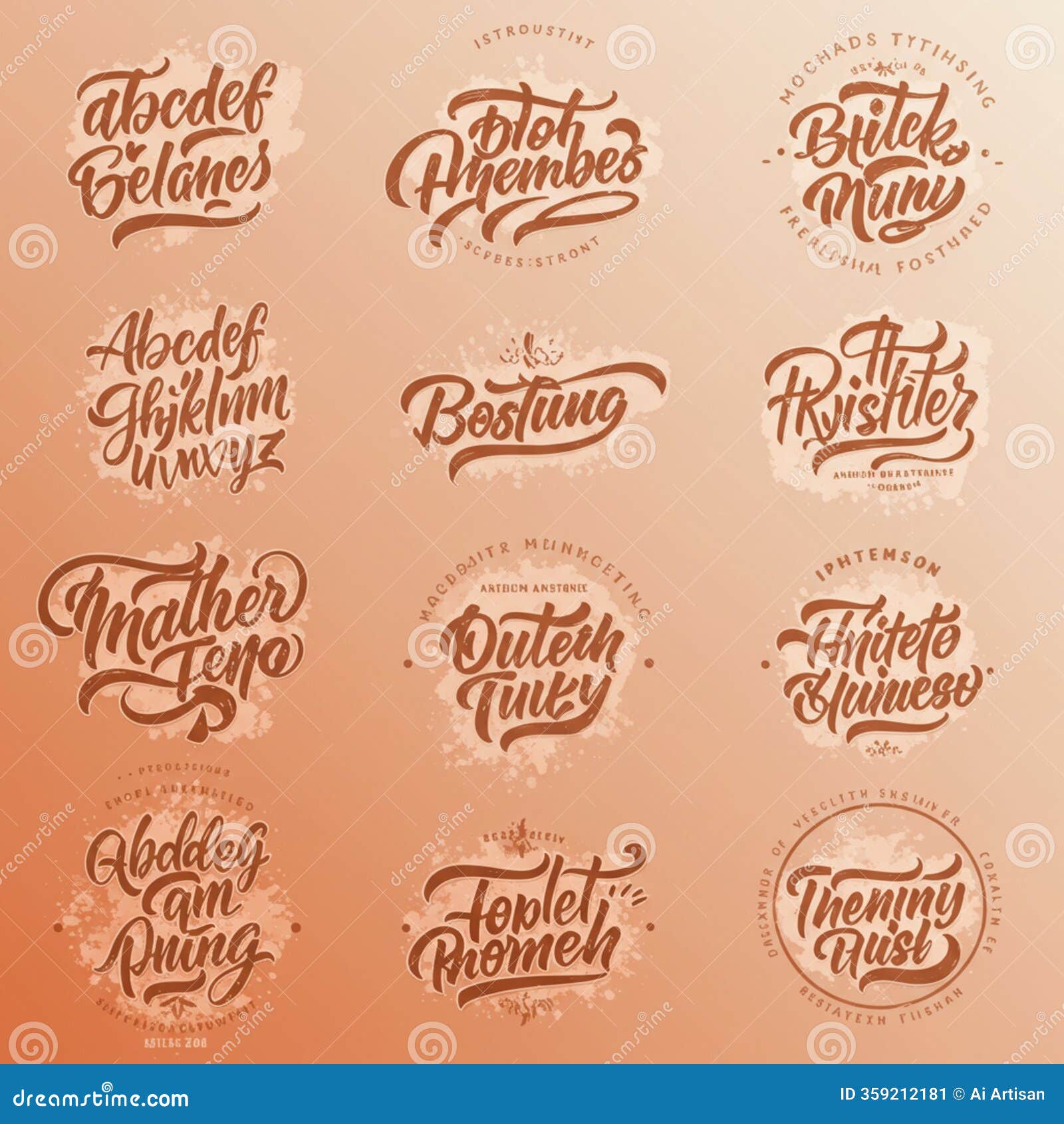 Twelve Stylized Typography Designs Arranged in a Grid, Featuring ...