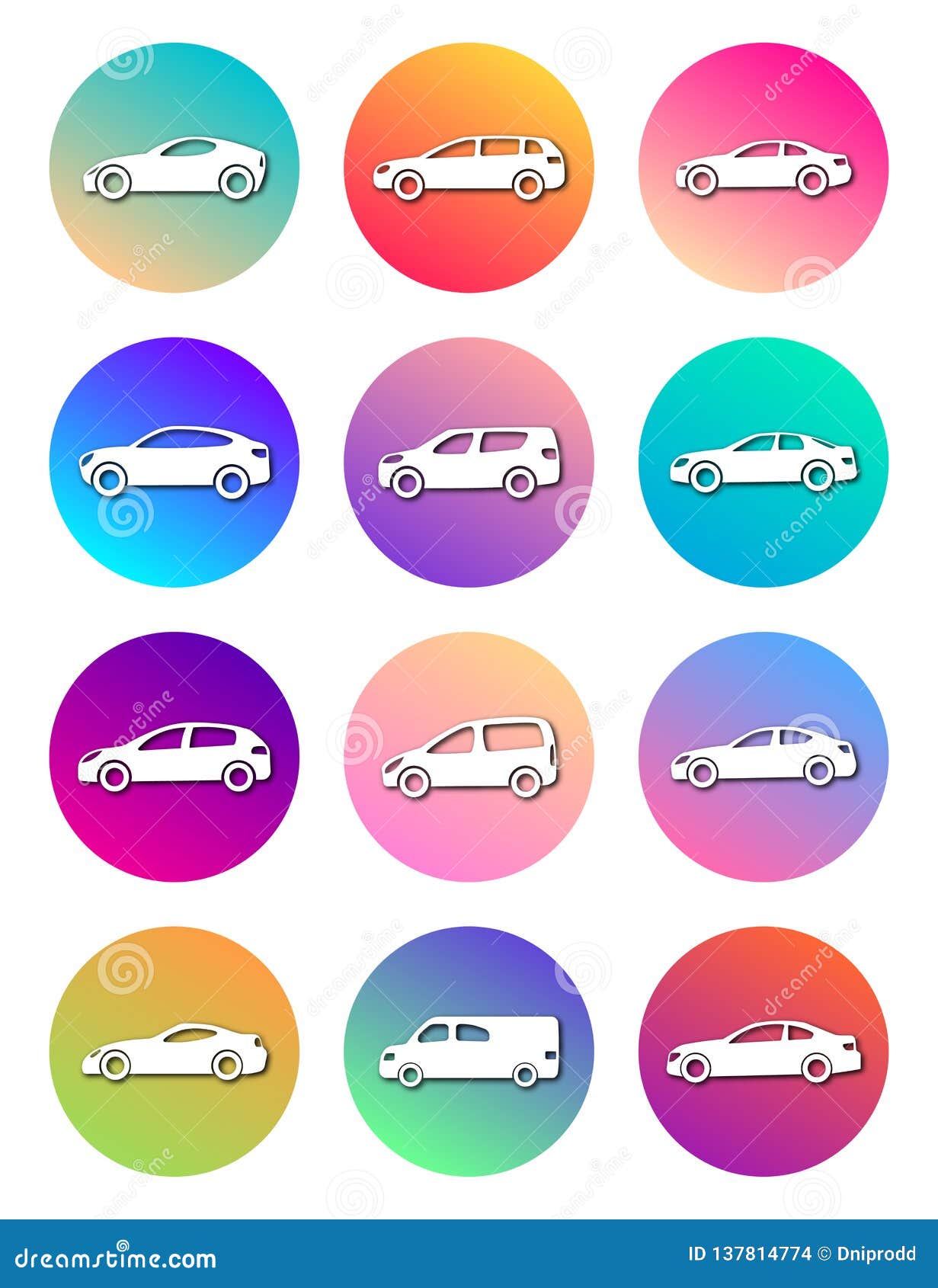 Twelve White Cars in Circle with Modern Gradient Stock Vector ...