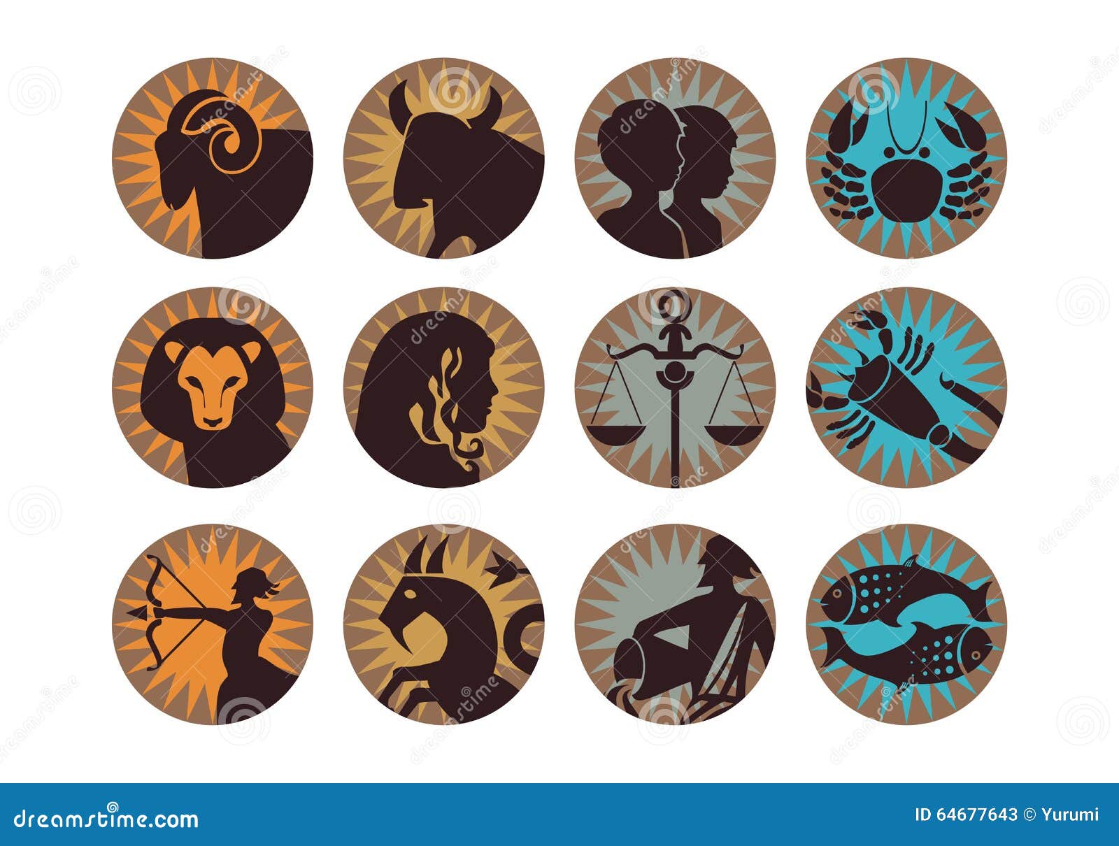The Twelve Zodiac Signs stock vector. Illustration of fish - 64677643