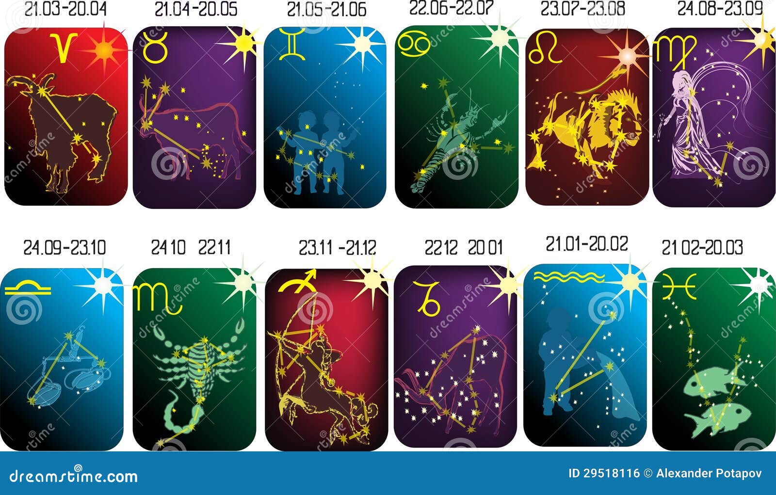 Twelve Zodiac Symbol Collection Stock Vector - Illustration of ...