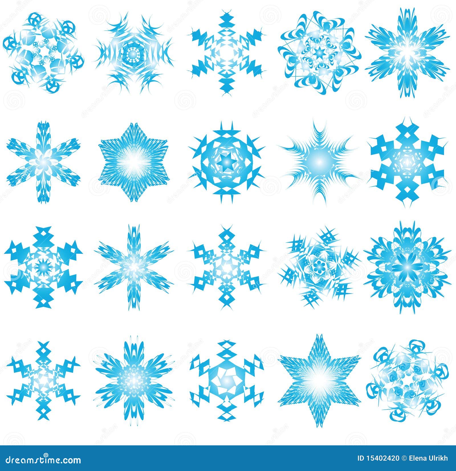 Twenty Blue Snowflakes on a White Background Stock Vector ...