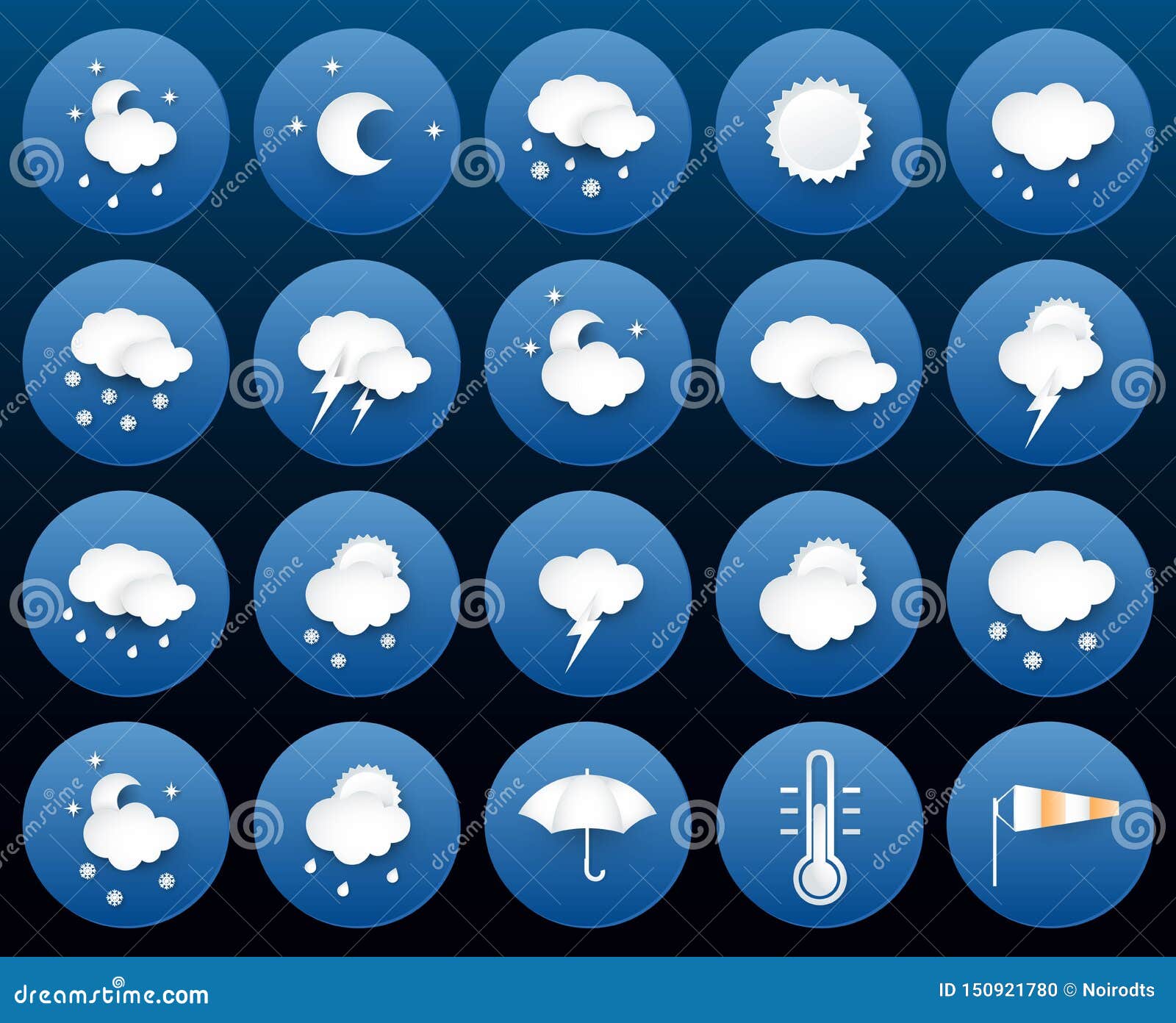 Twenty Blue Weather Circle Paper Icons Set Stock Illustration ...
