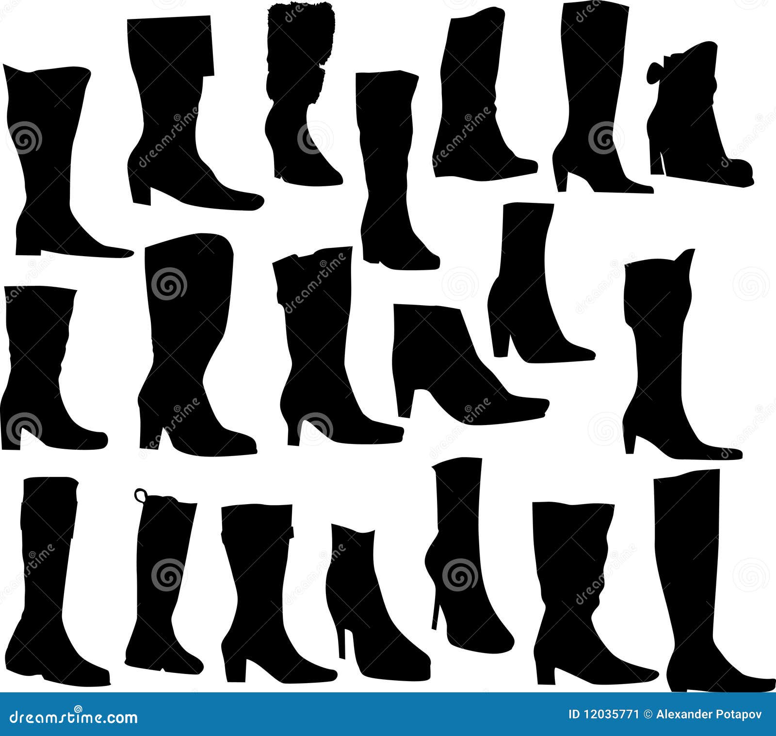 Twenty boot silhouettes stock vector. Illustration of human - 12035771