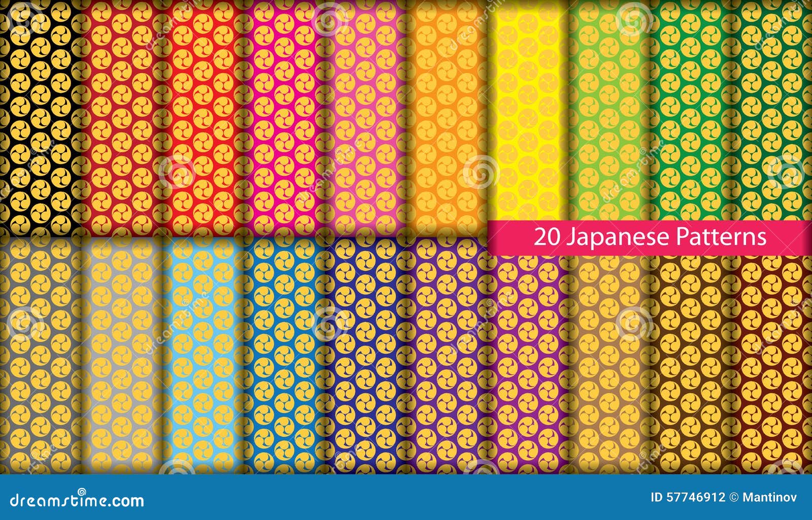 Twenty Colorful Japanese Patterns Stock Vector - Illustration of ...