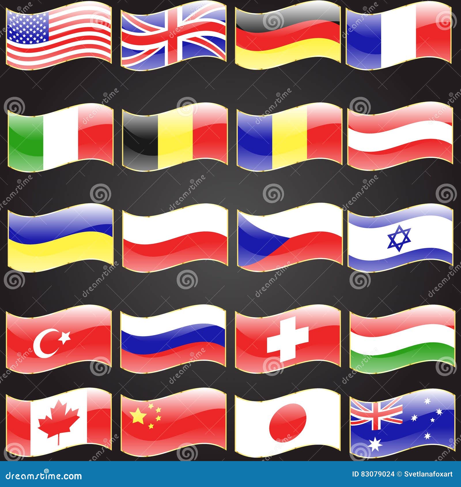 Twenty Flags Set Wavy Flag Language Stock Vector - Illustration of ...