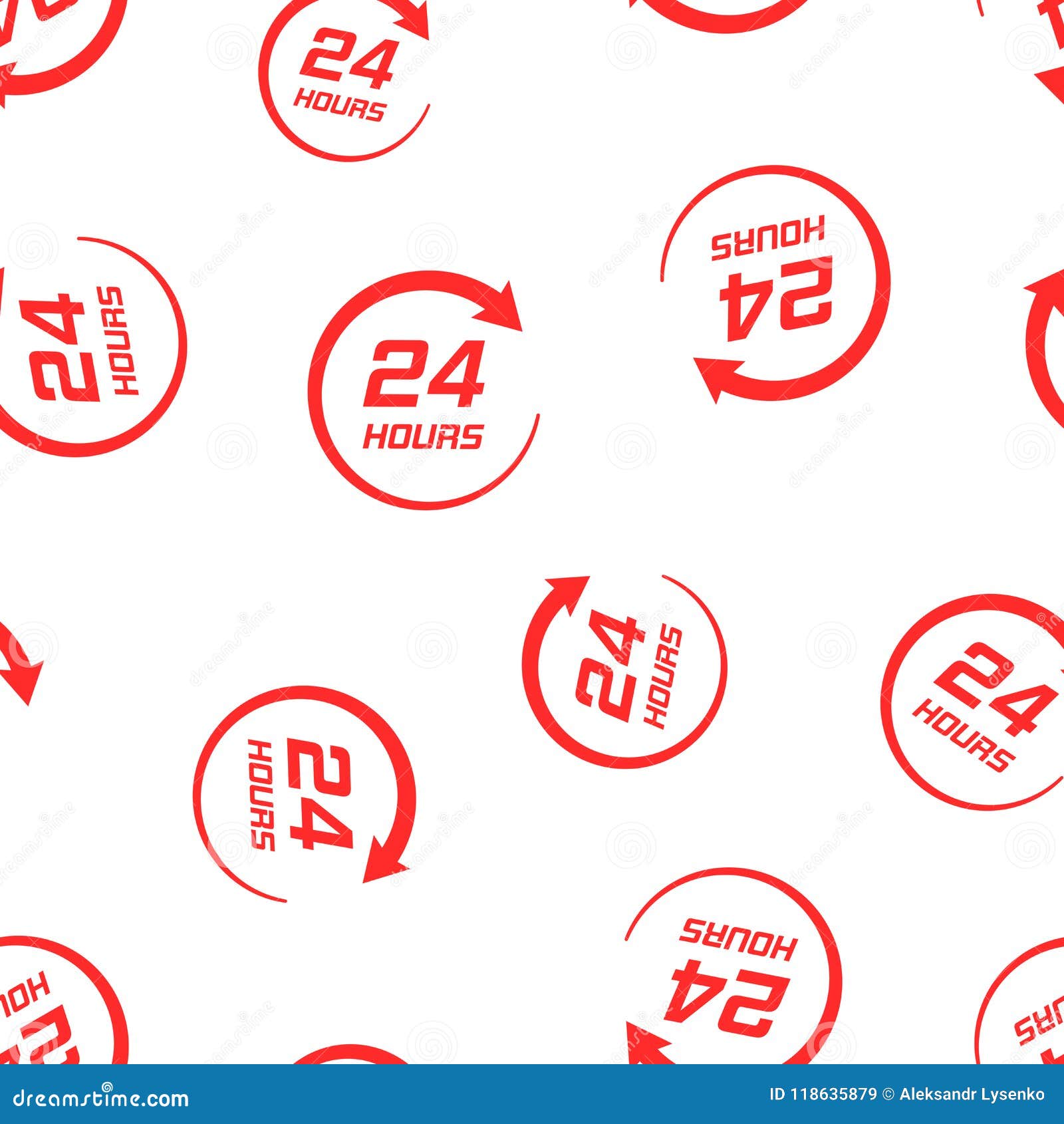 Twenty Four Hour Clock Icon Seamless Pattern Background. Business ...