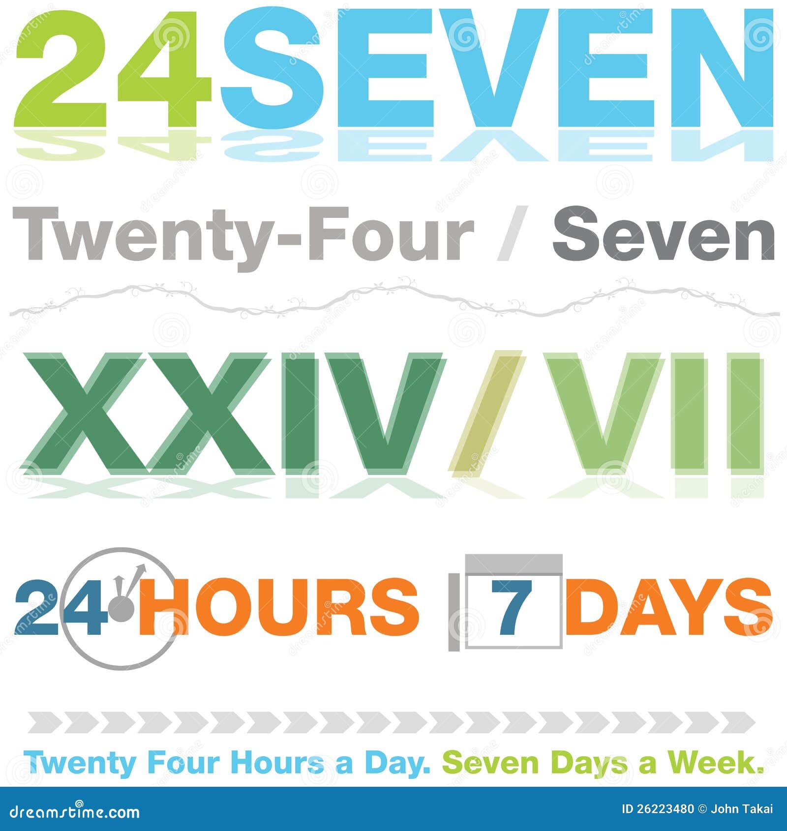 Twenty Four Seven Design Set Stock Vector - Illustration of four ...