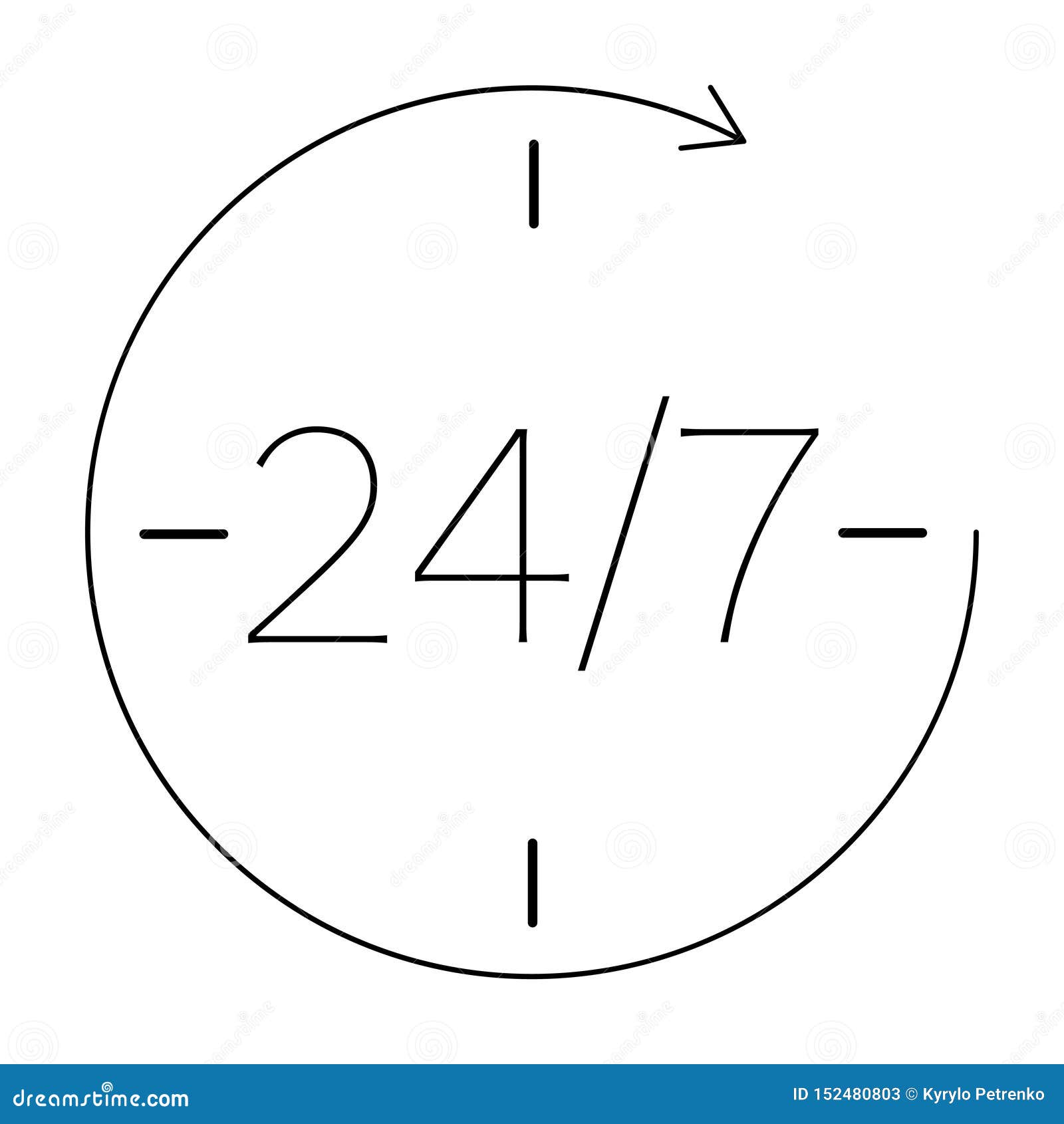 Twenty Four Seven Icon Black and White Stock Vector - Illustration of ...