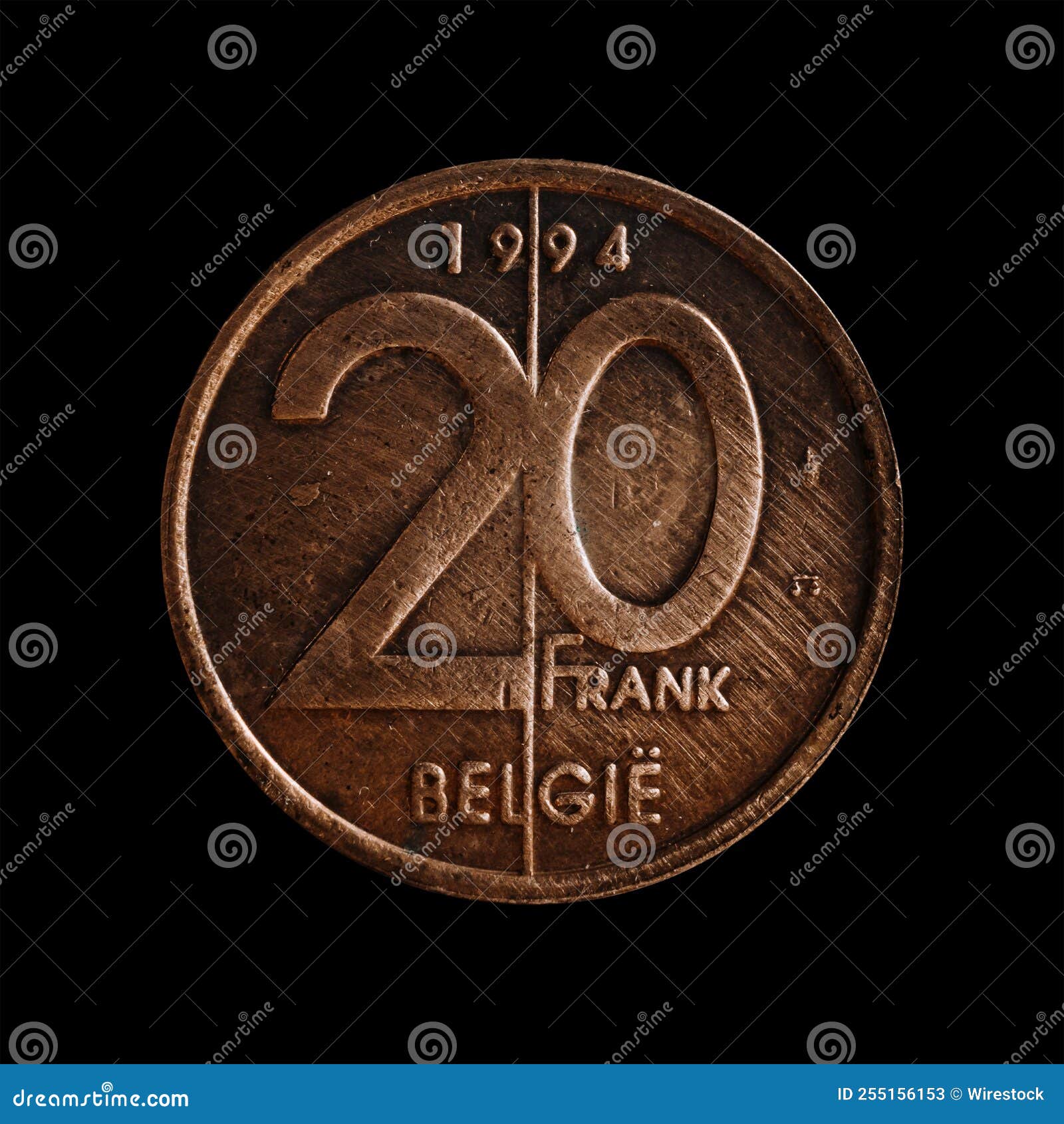 Twenty Frank Coin Isolated on Black Background. Stock Image - Image of ...