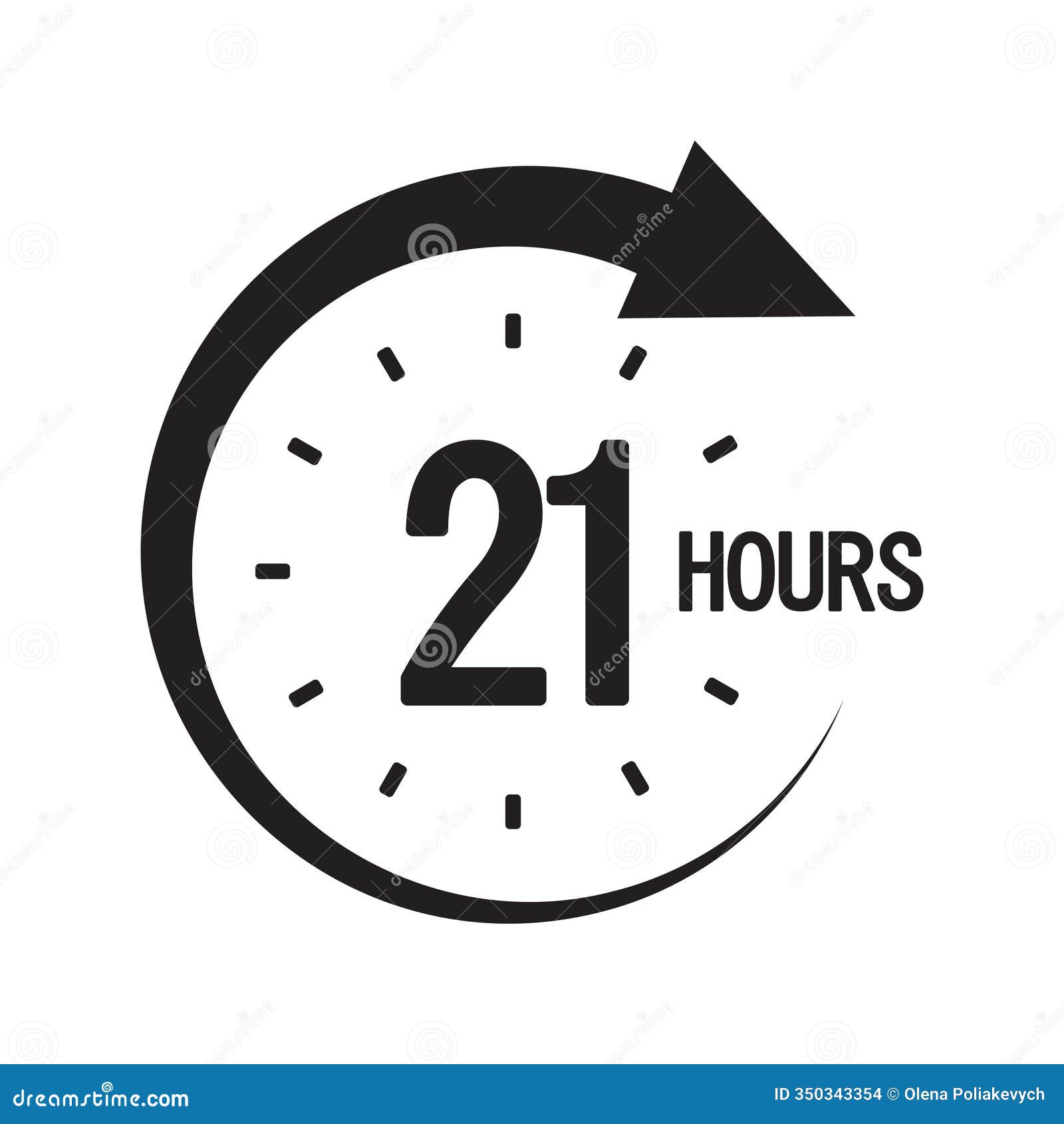 Twenty One Hours Icon. Bold 21 Text. Circular Clock Symbol. Countdown ...