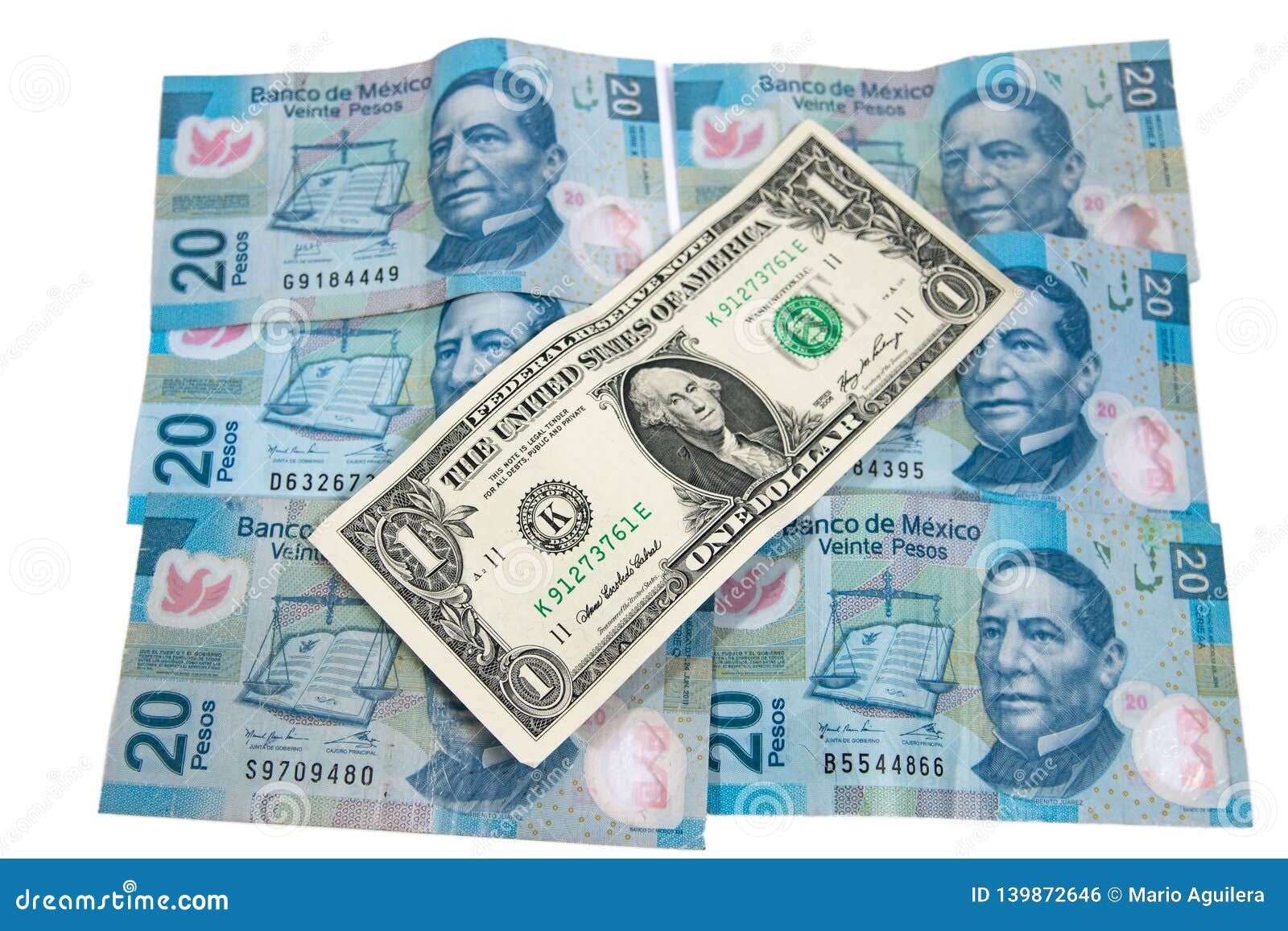 Twenty Pesos and One Dollar Stock Photo - Image of money, cash: 139872646