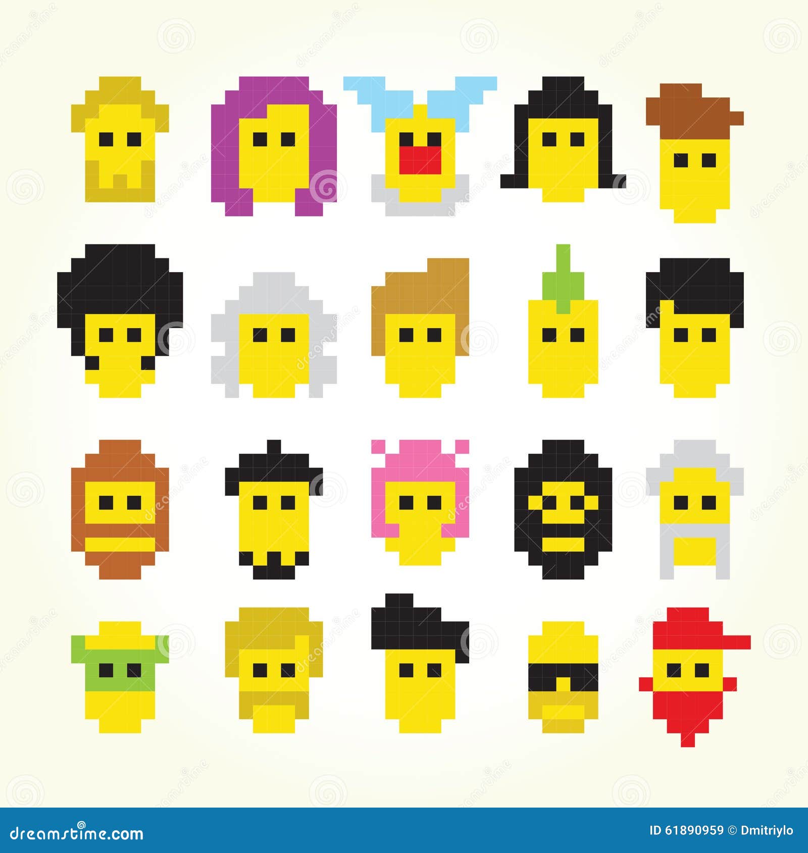Twenty Pixel Art Faces Isolated Vector Set | CartoonDealer.com #61890959