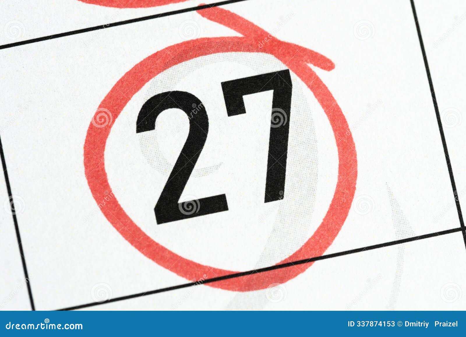 Twenty Seventh Number is Circled with Red Marker on Calendar. Stock ...