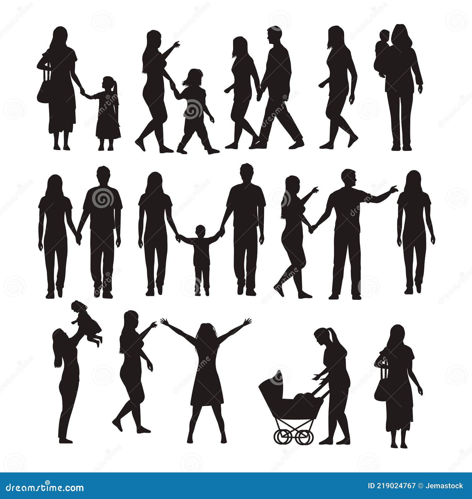 Twenty Two Family Silhouettes Stock Vector - Illustration of figures ...